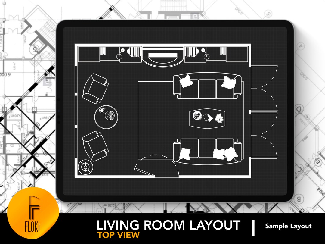 Architectural Living Room Layout for Procreate | Living Room Design 7 ...