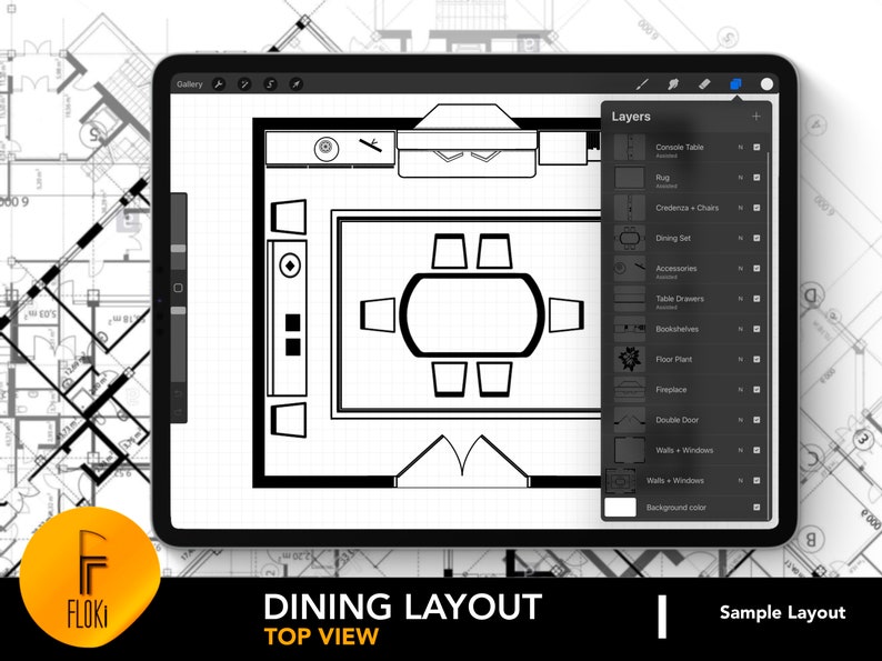 Architectural Dining Room Layout for Procreate | Dining Room Design 16 ...