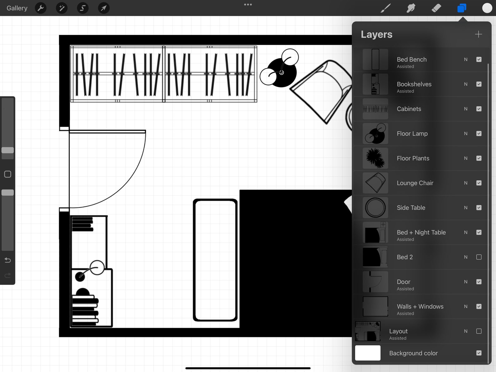 Architectural Bedroom Layout for Procreate | Bedroom Design 23 ...
