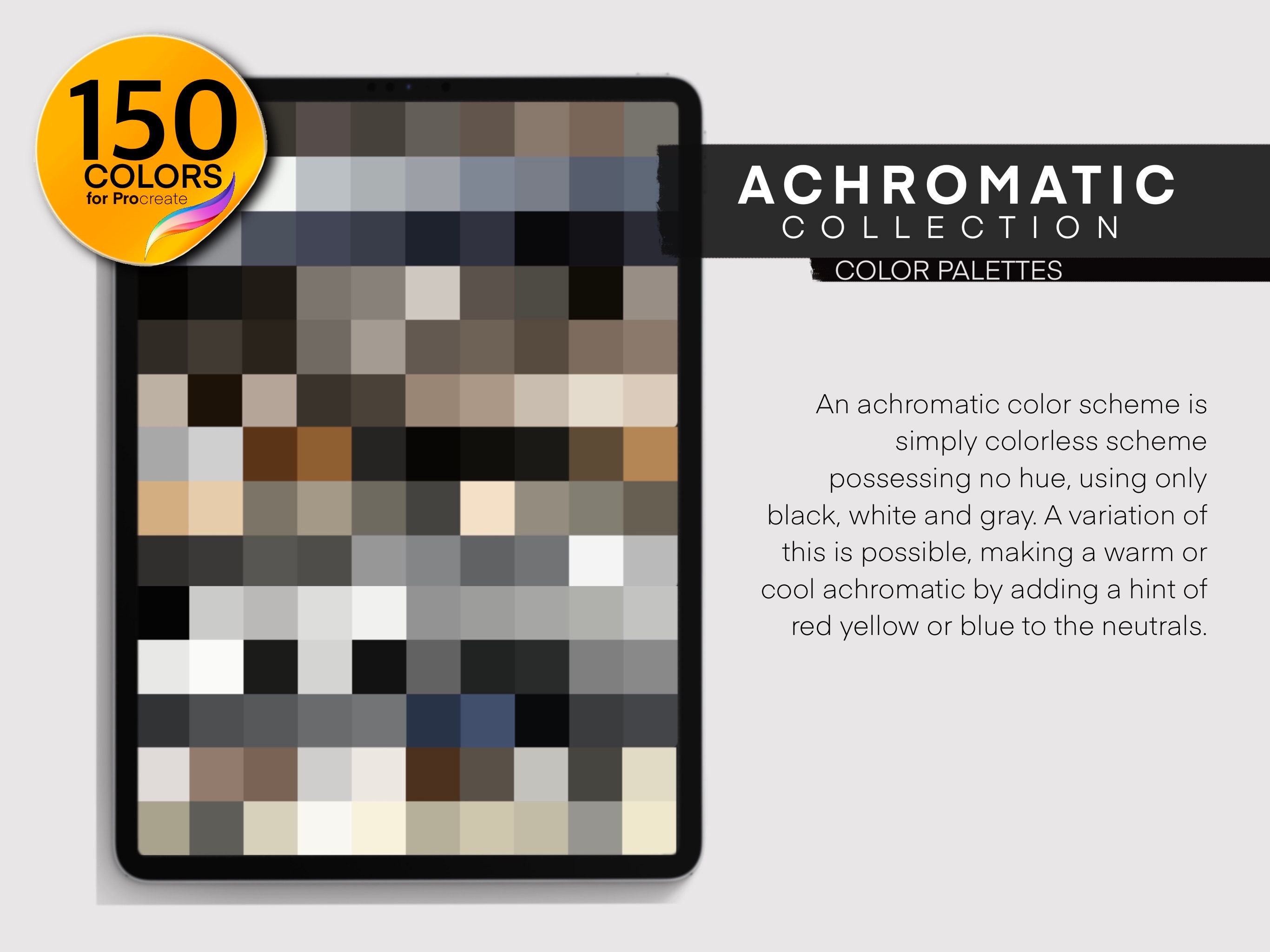 Achromatic Color Palettes for Procreate | 150 Colors for Interior ...