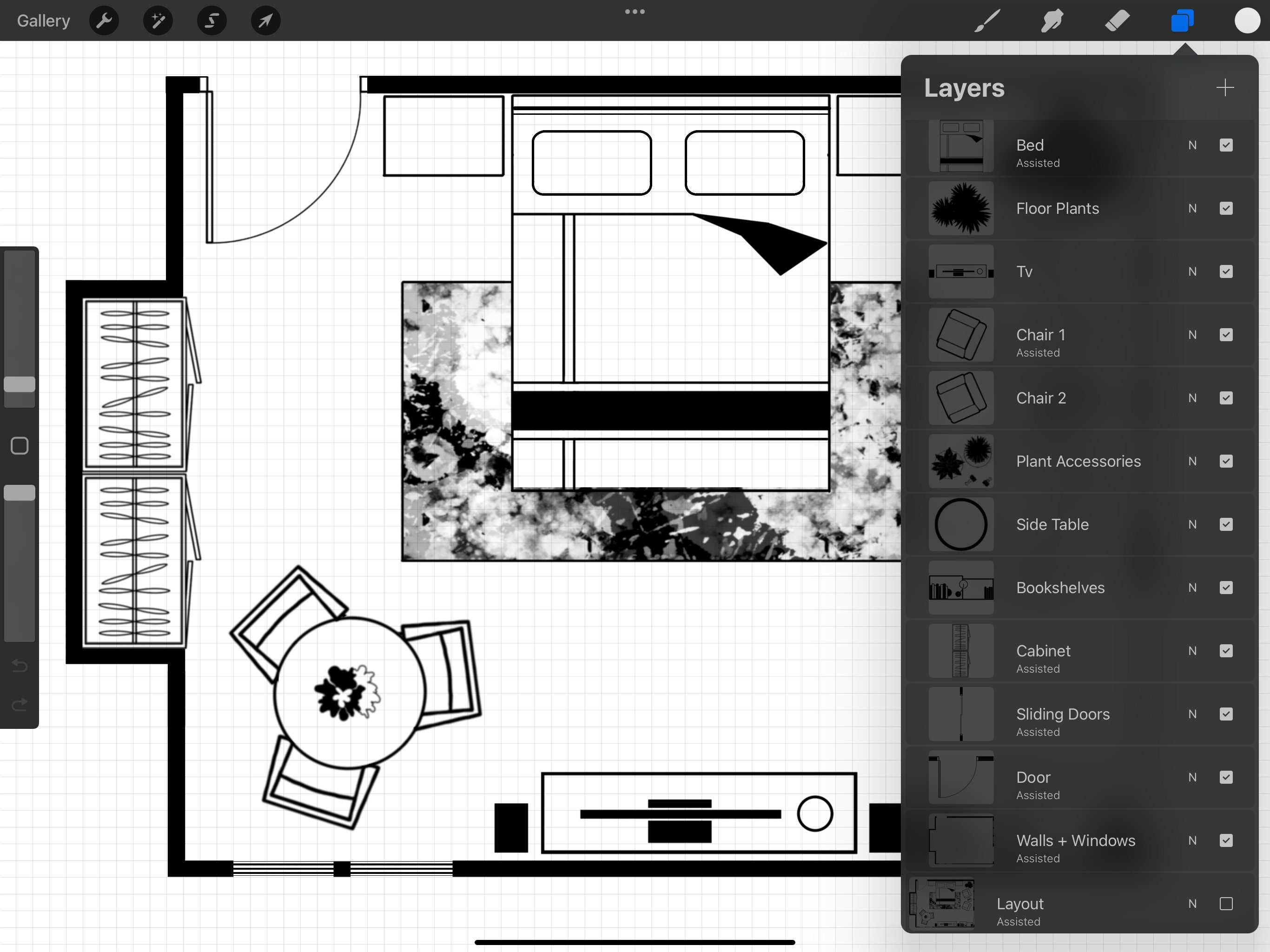 Architectural Bedroom Layout for Procreate | Bedroom Design 13 ...