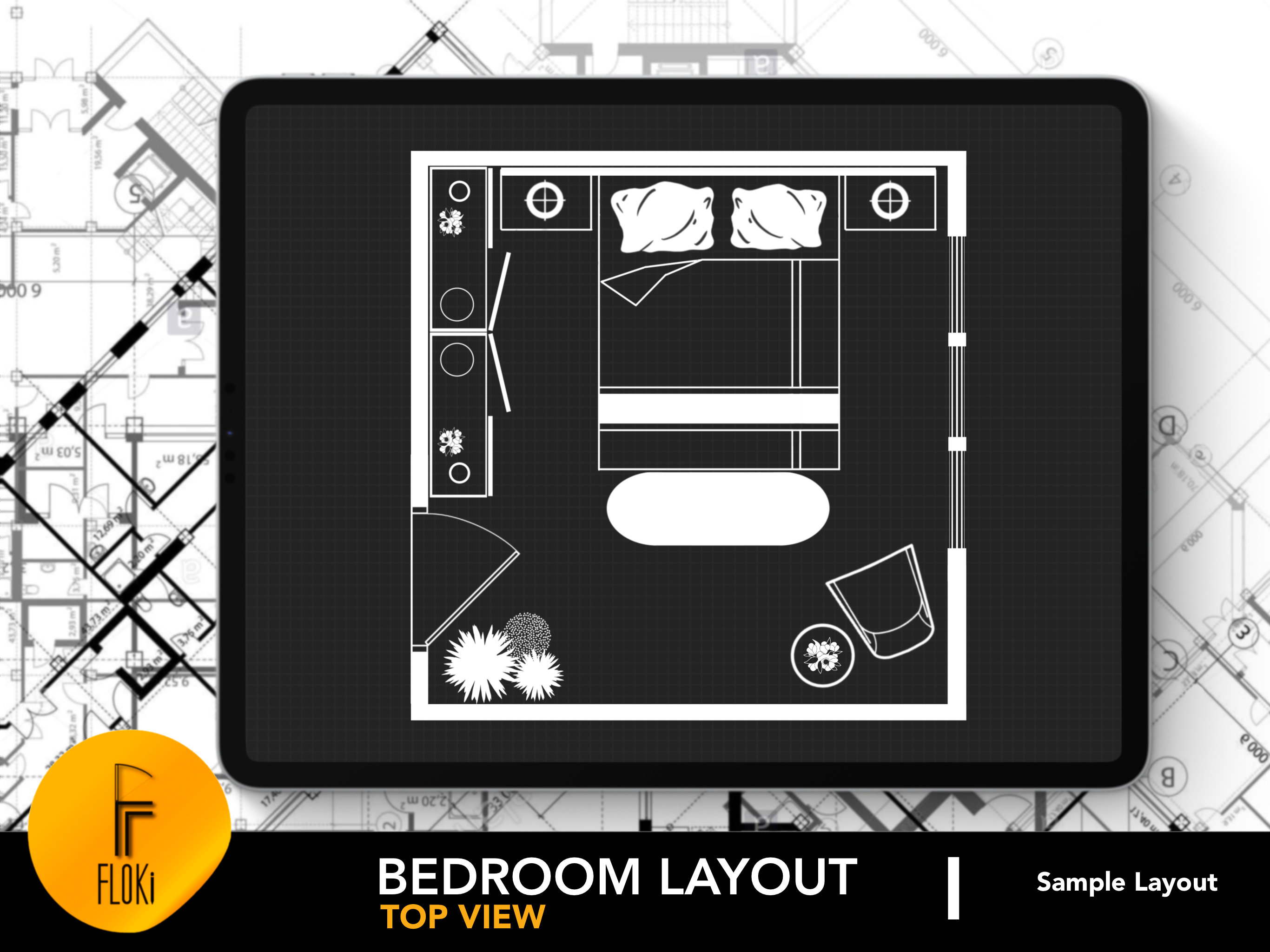 Architectural Bedroom Layout for Procreate | Bedroom Design 9 | Bedroom ...