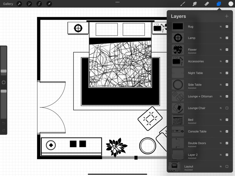 Architectural Bedroom Layout for Procreate | Bedroom Design 10 ...