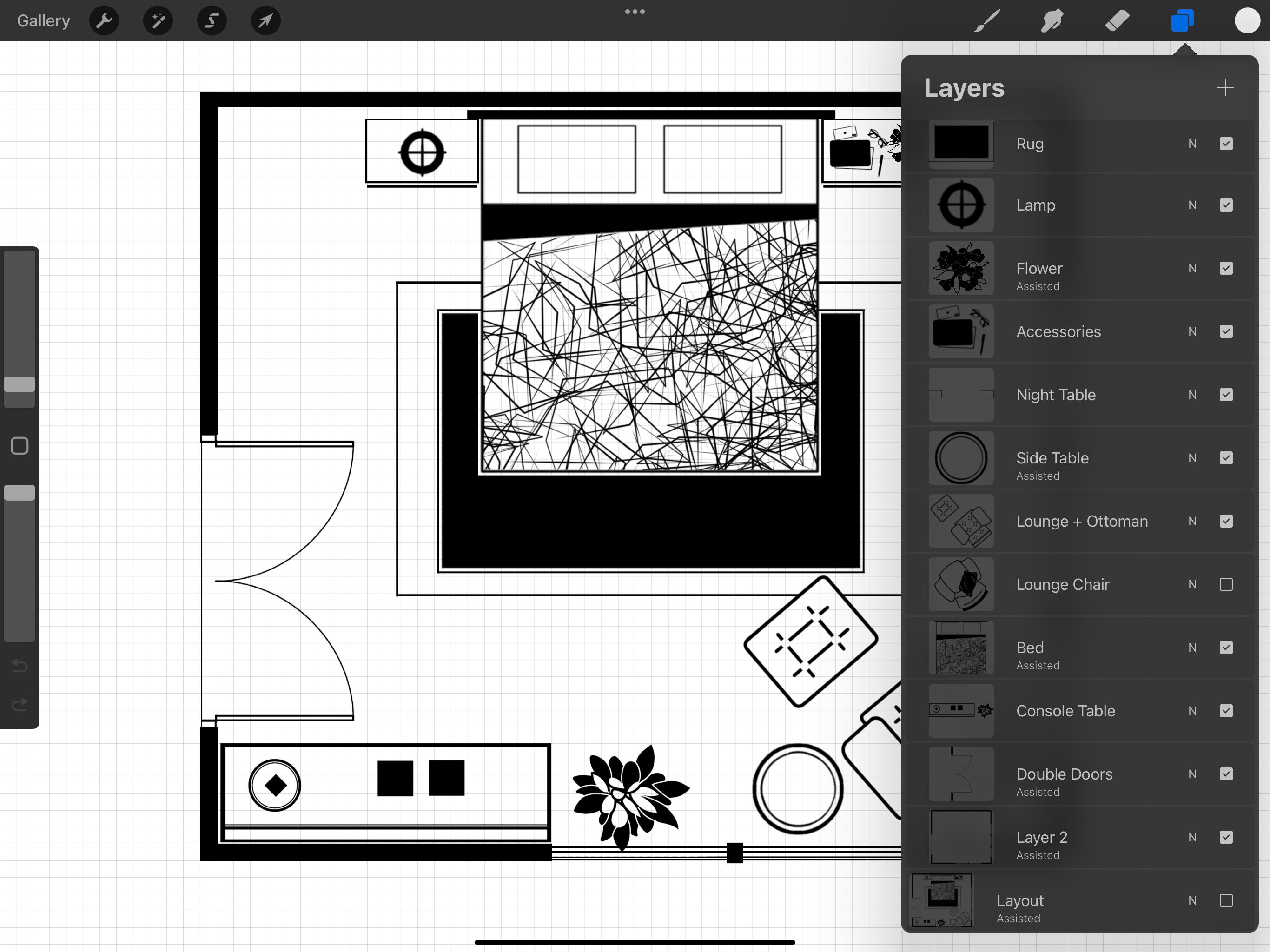 Architectural Bedroom Layout for Procreate | Bedroom Design 10 ...