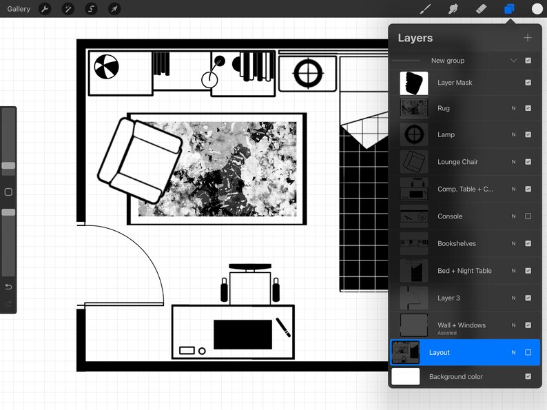 Architectural Bedroom Layout for Procreate | Bedroom Design 6| Bedroom ...