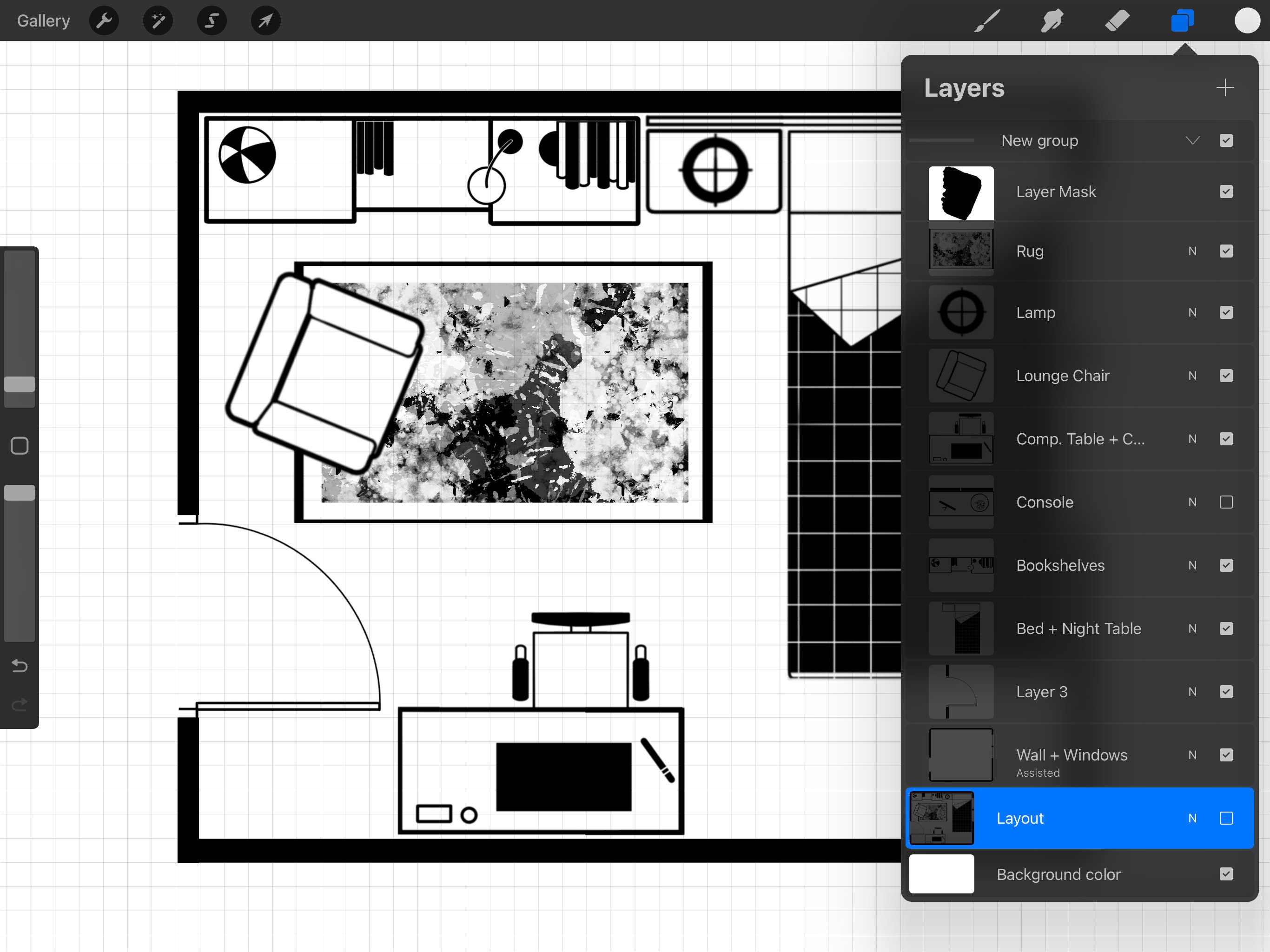 Architectural Bedroom Layout for Procreate | Bedroom Design 6| Bedroom ...