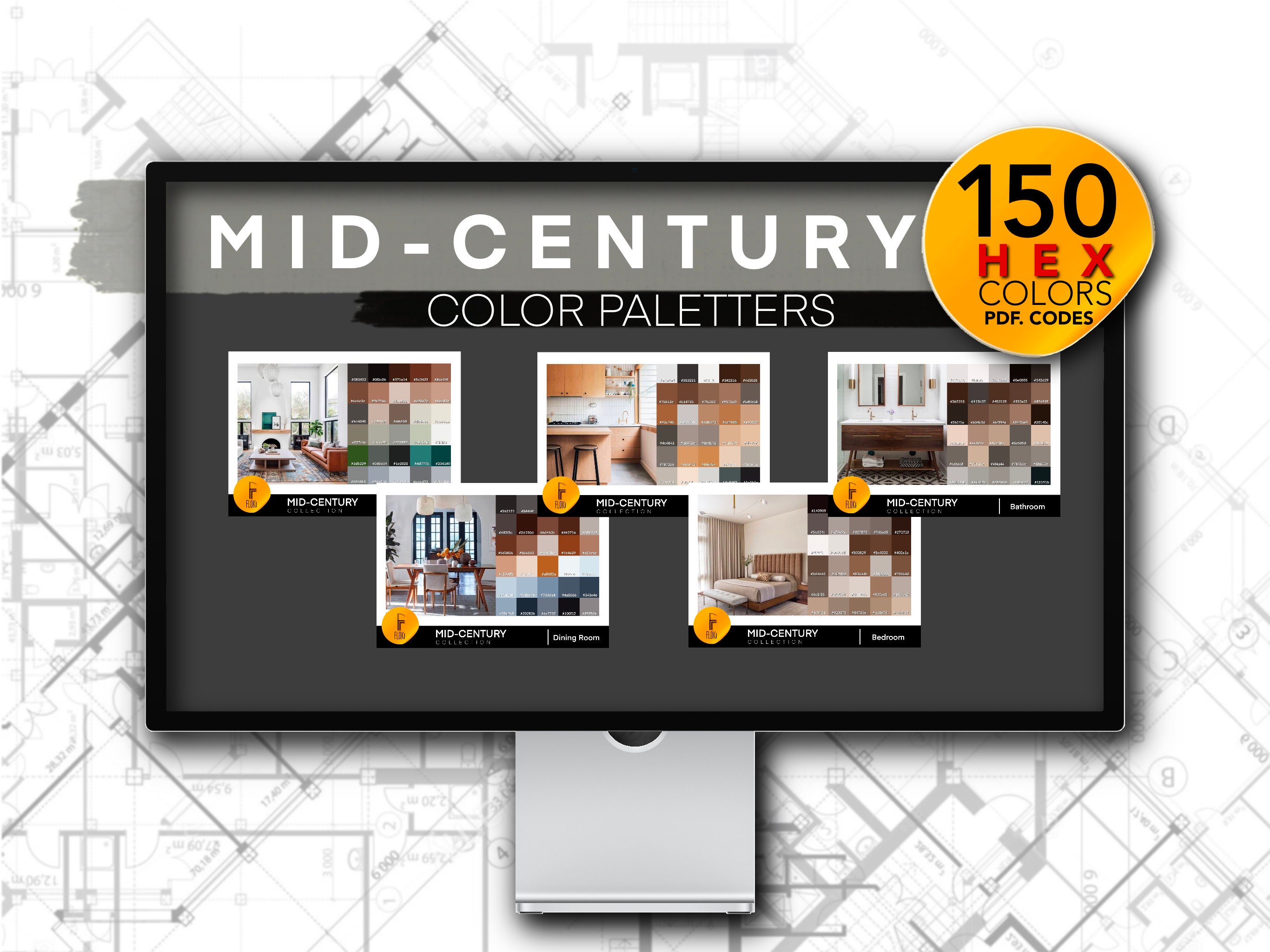 Color Palette HEX Codes 150 Colors - Mid-century Collection, HEX Codes ...