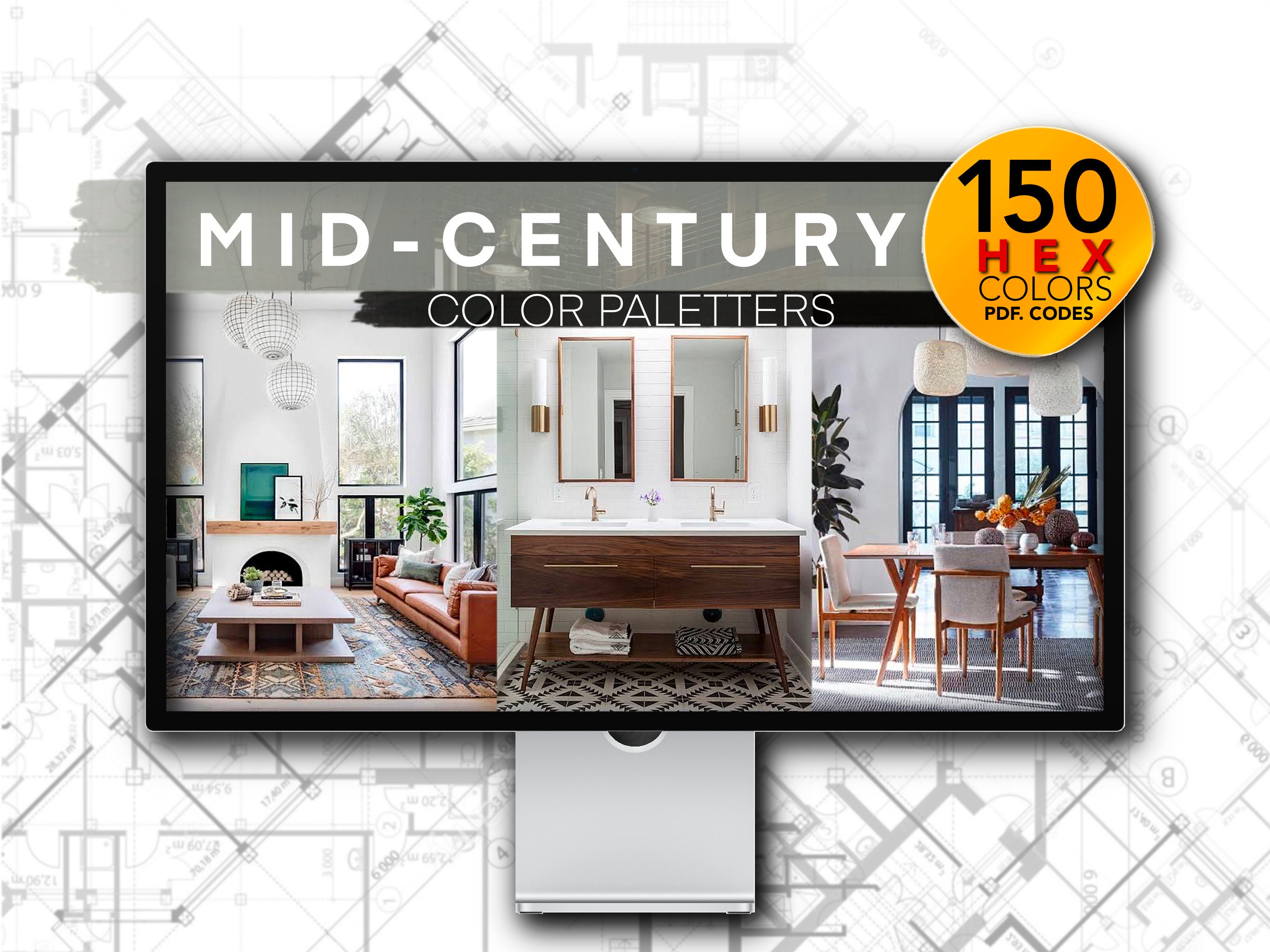 Color Palette HEX Codes 150 Colors - Mid-century Collection, HEX Codes ...