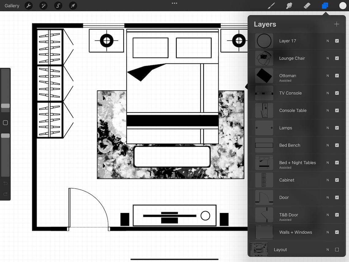 Architectural Bedroom Layout for Procreate | Bedroom Design 12 ...