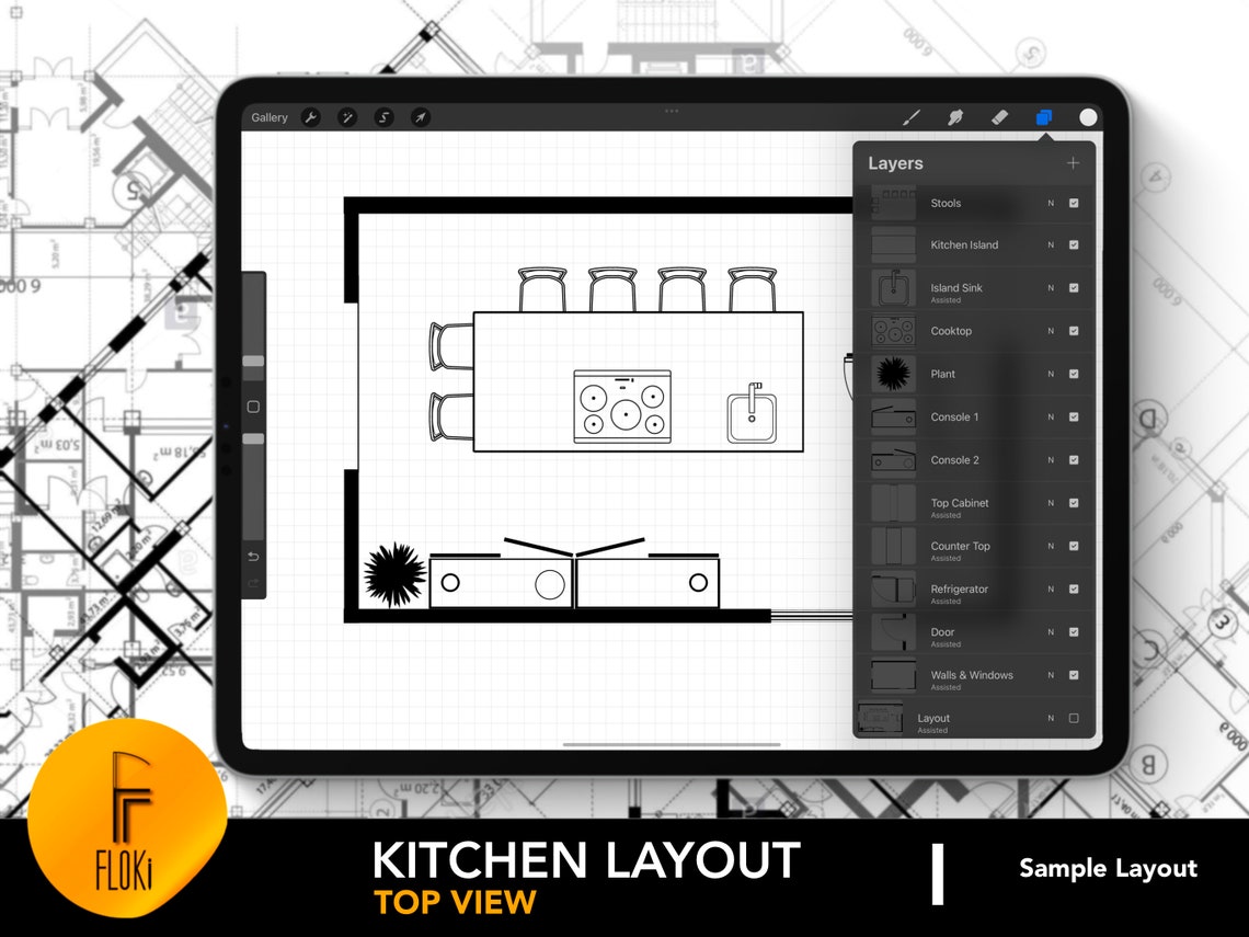 Architectural Kitchen Layout for Procreate Kitchen Design 12 Kitchen ...