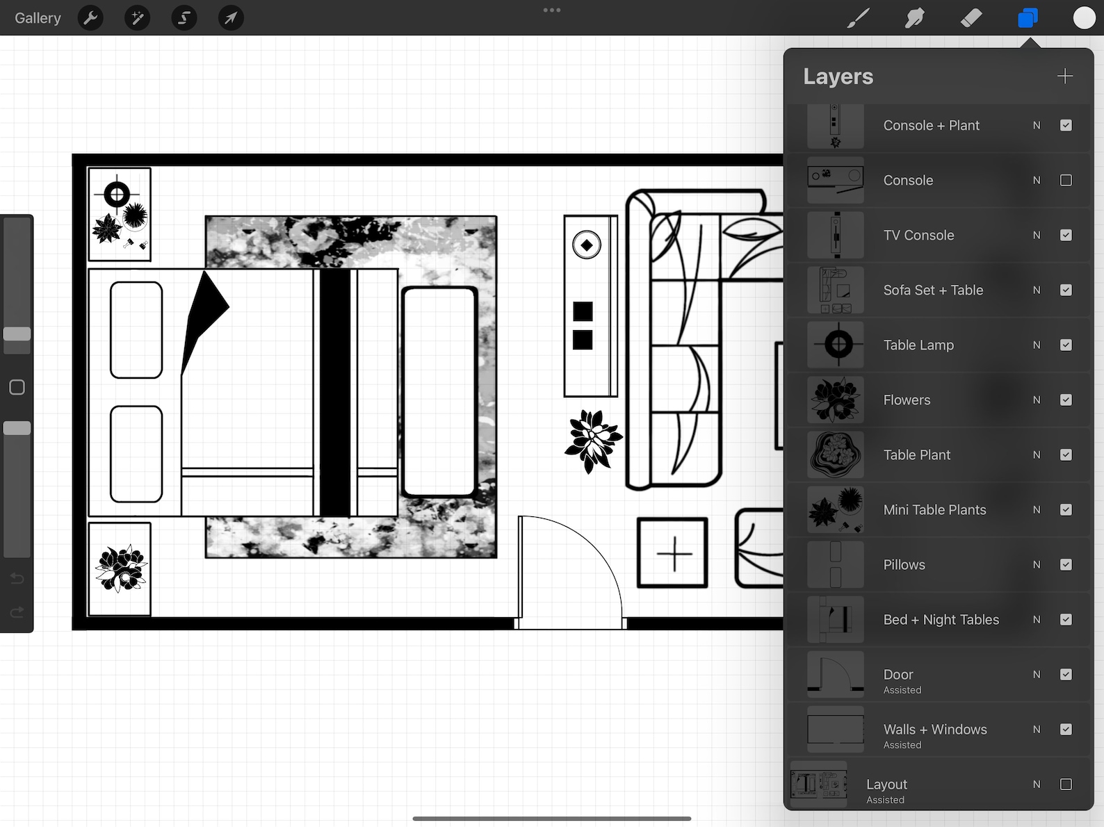 Architectural Bedroom Layout for Procreate | Bedroom Design 26 ...