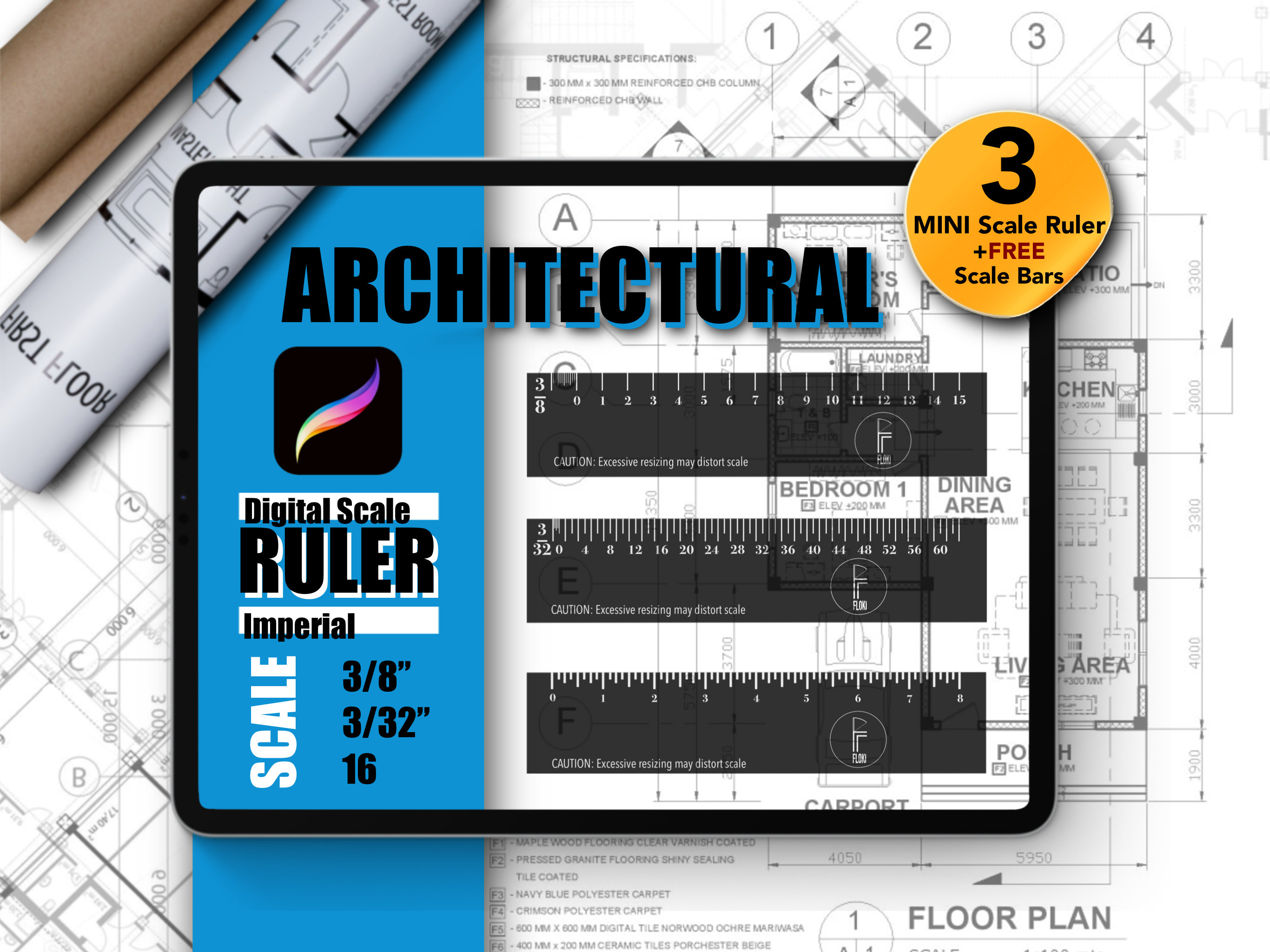 Procreate Architectural Rulers SET OF 3 MINI Imperial/english Scale ...