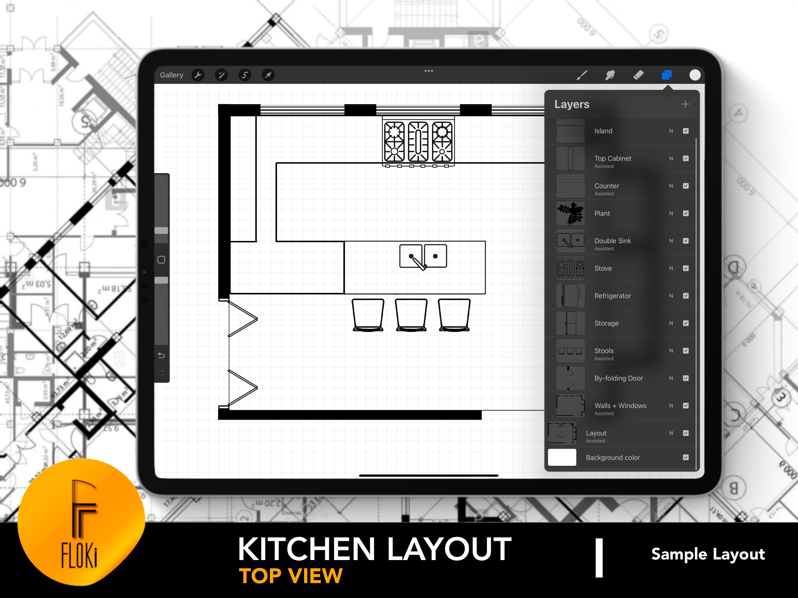 Architectural Kitchen Layout for Procreate | Kitchen Design 28 ...