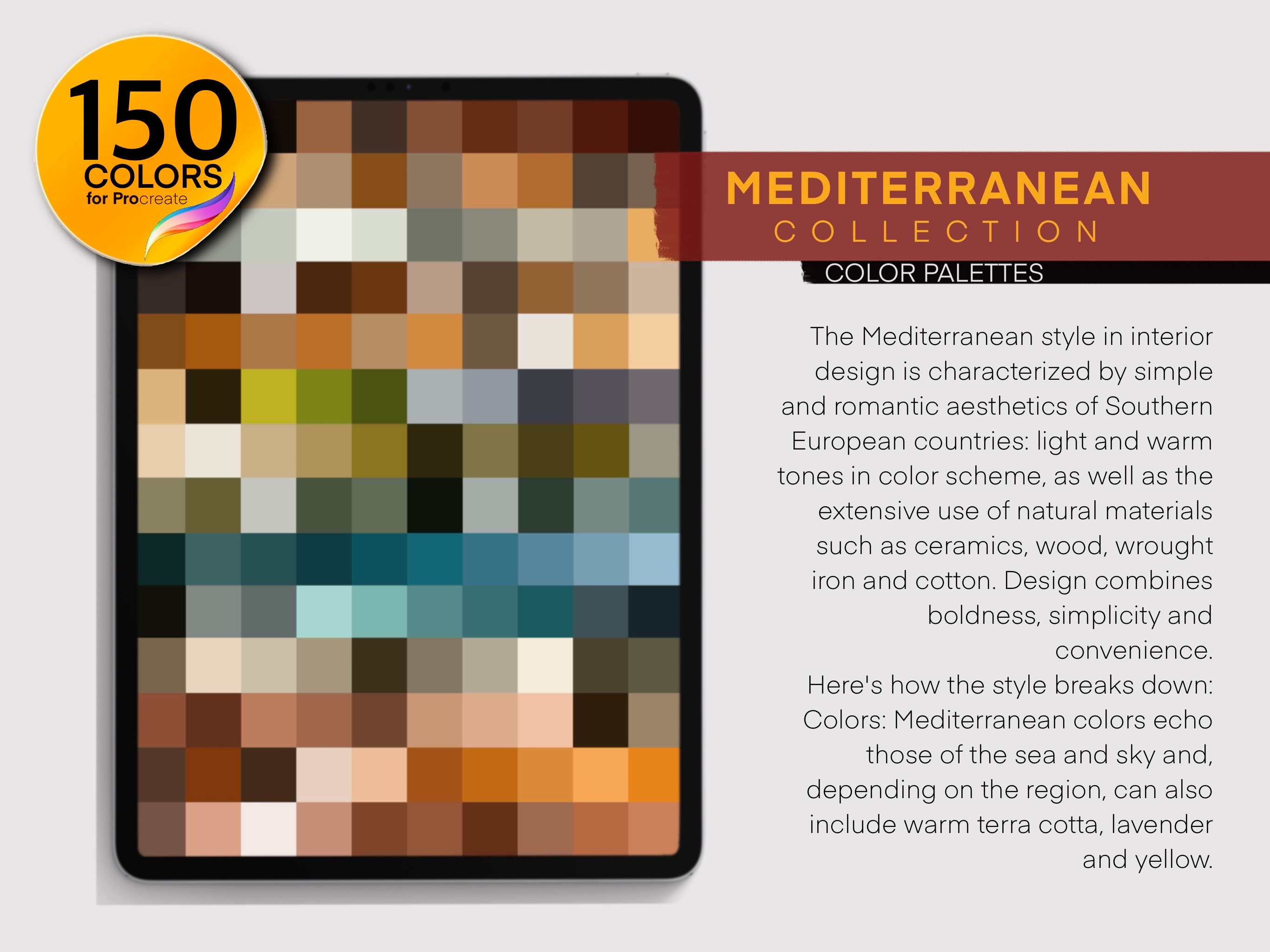 Mediterranean Color Palettes for Procreate | 150 Colors for Interior ...