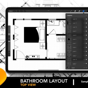 Architectural Bathroom Layout for Procreate | Bathroom Design 56 ...