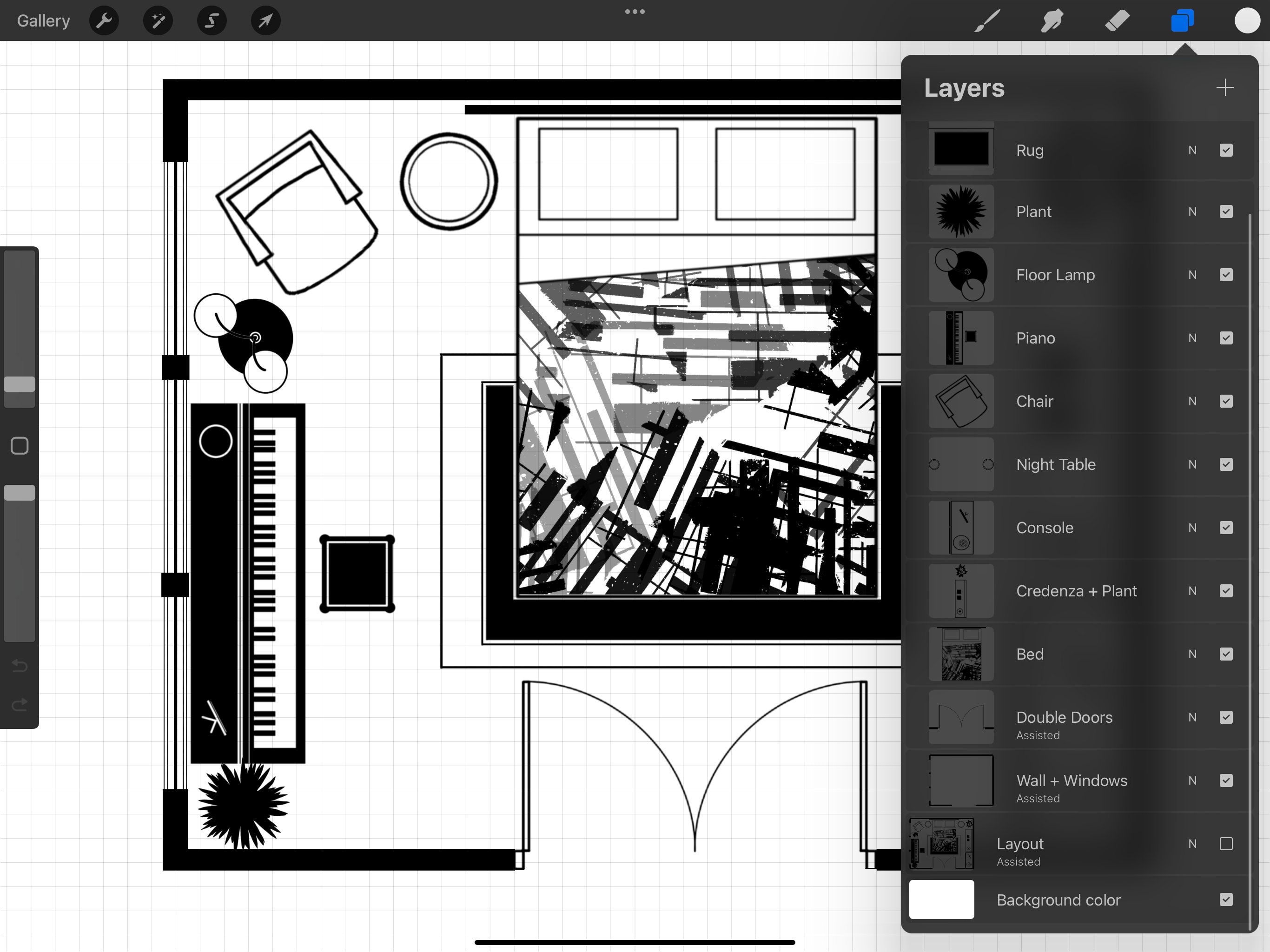 Architectural Bedroom Layout for Procreate | Bedroom Design 8 | Bedroom ...