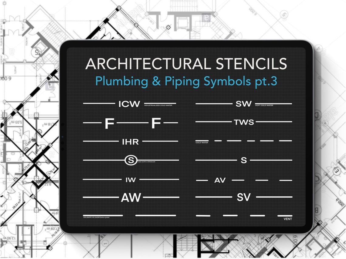 54 Architectural Stencils for Procreate | Plumbing & Piping Symbols for ...