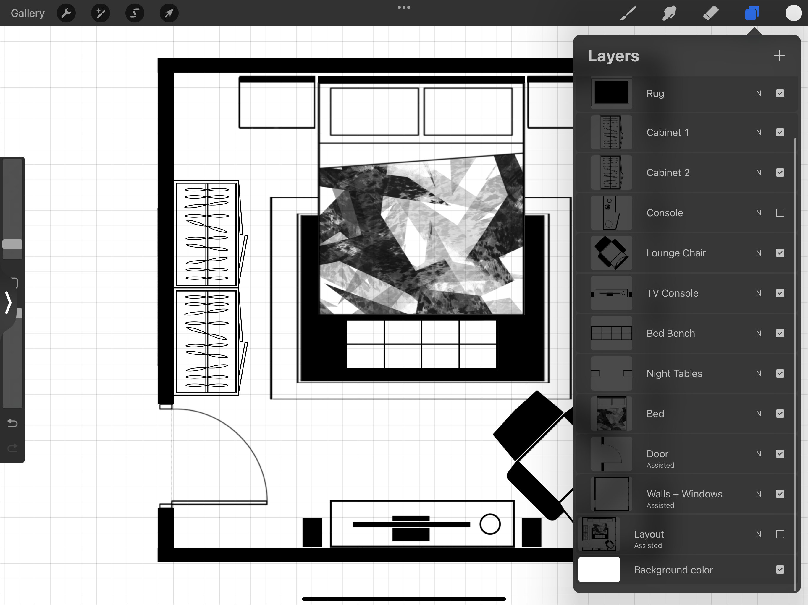 Architectural Bedroom Layout for Procreate | Bedroom Design 35 ...