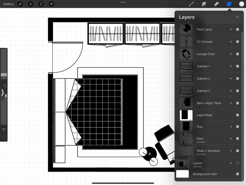 Architectural Bedroom Layout for Procreate | Bedroom Design 39 ...