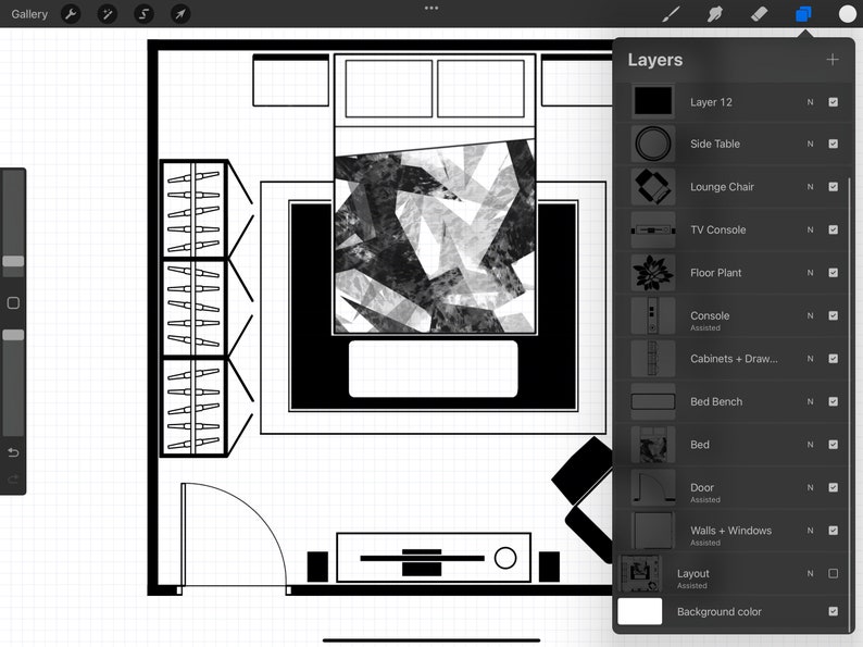 Architectural Bedroom Layout for Procreate | Bedroom Design 25 ...