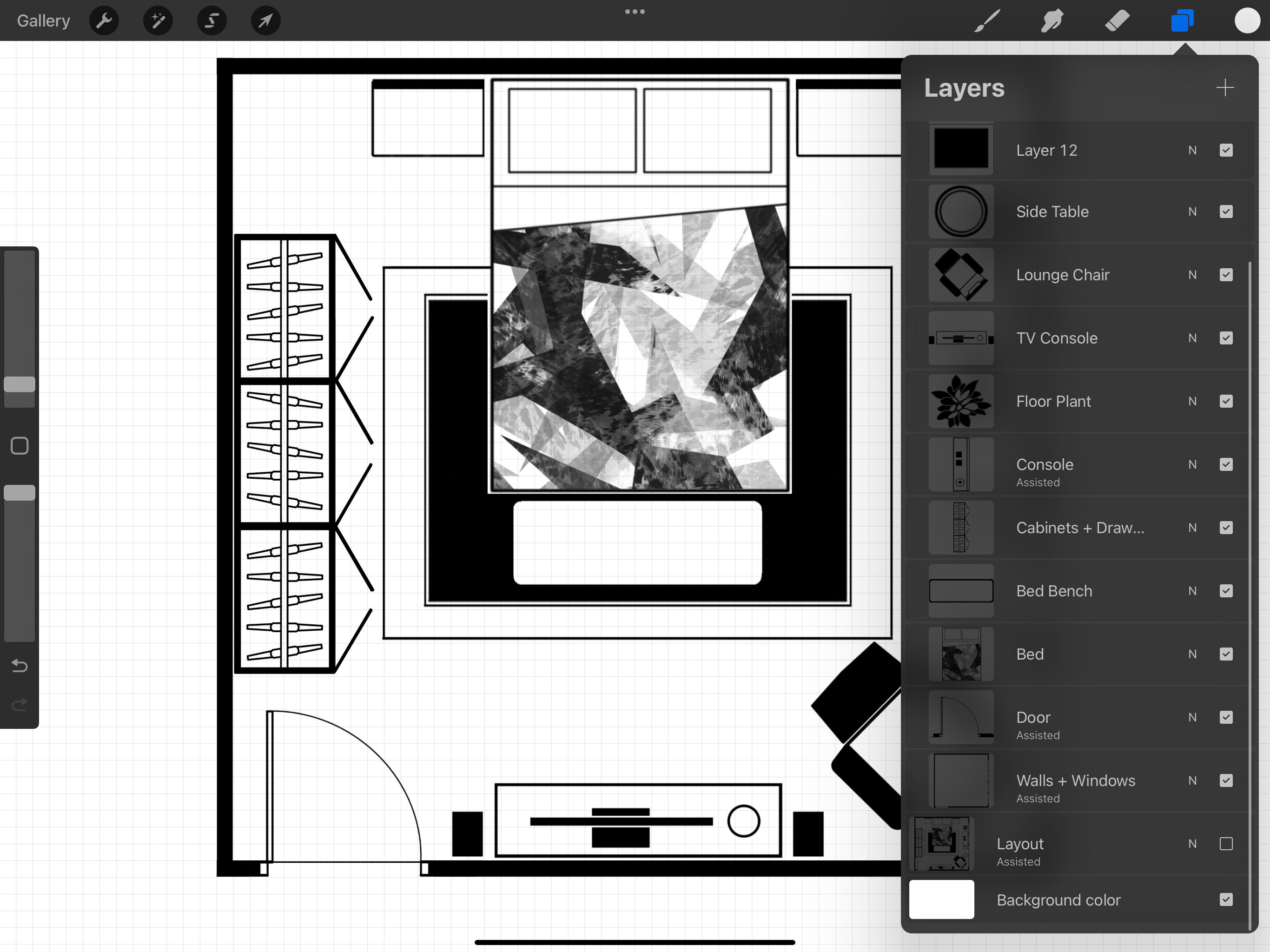 Architectural Bedroom Layout for Procreate | Bedroom Design 25 ...