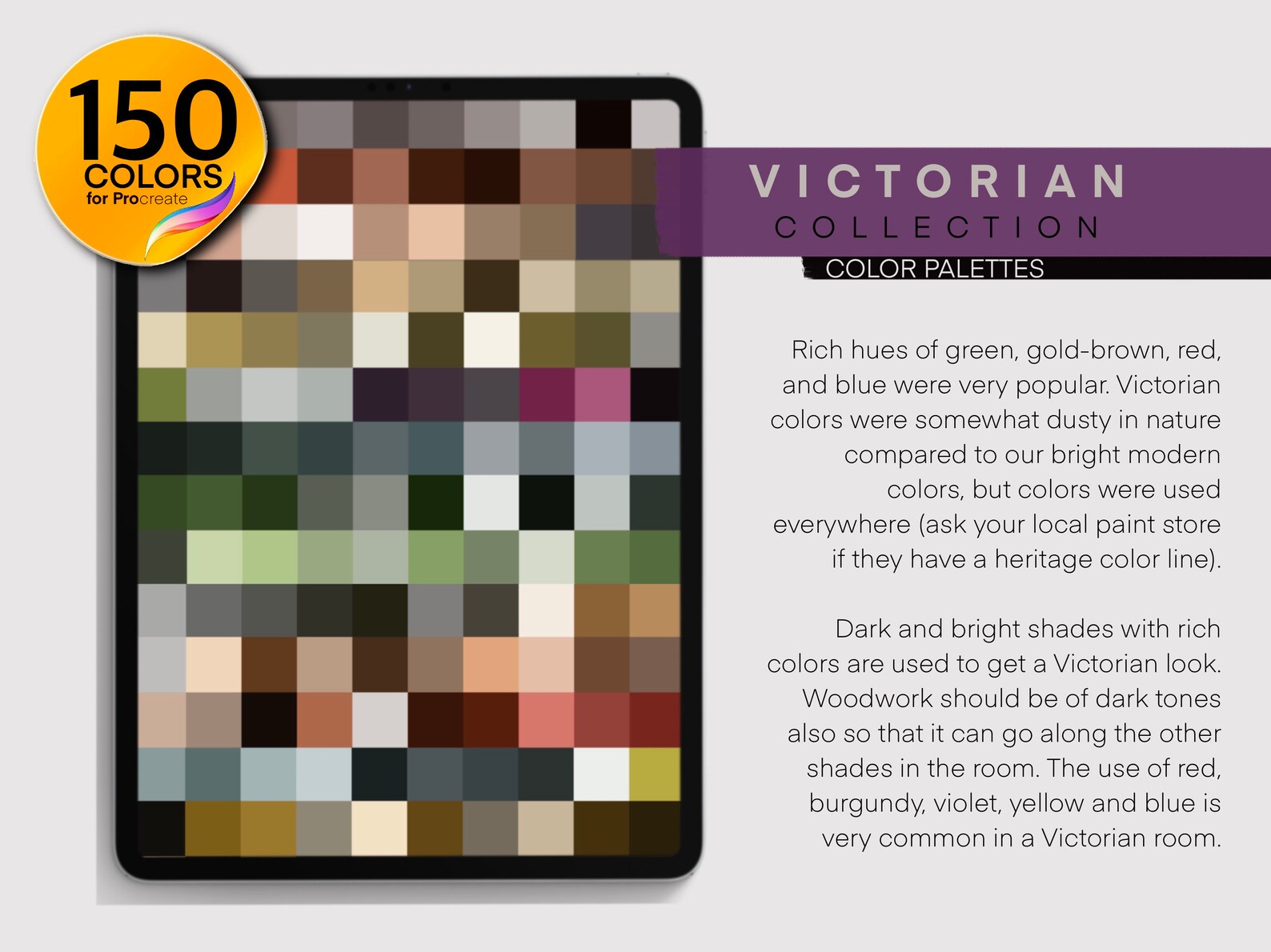 Victorian Color Palettes for Procreate | 150 Colors for Interior Design ...