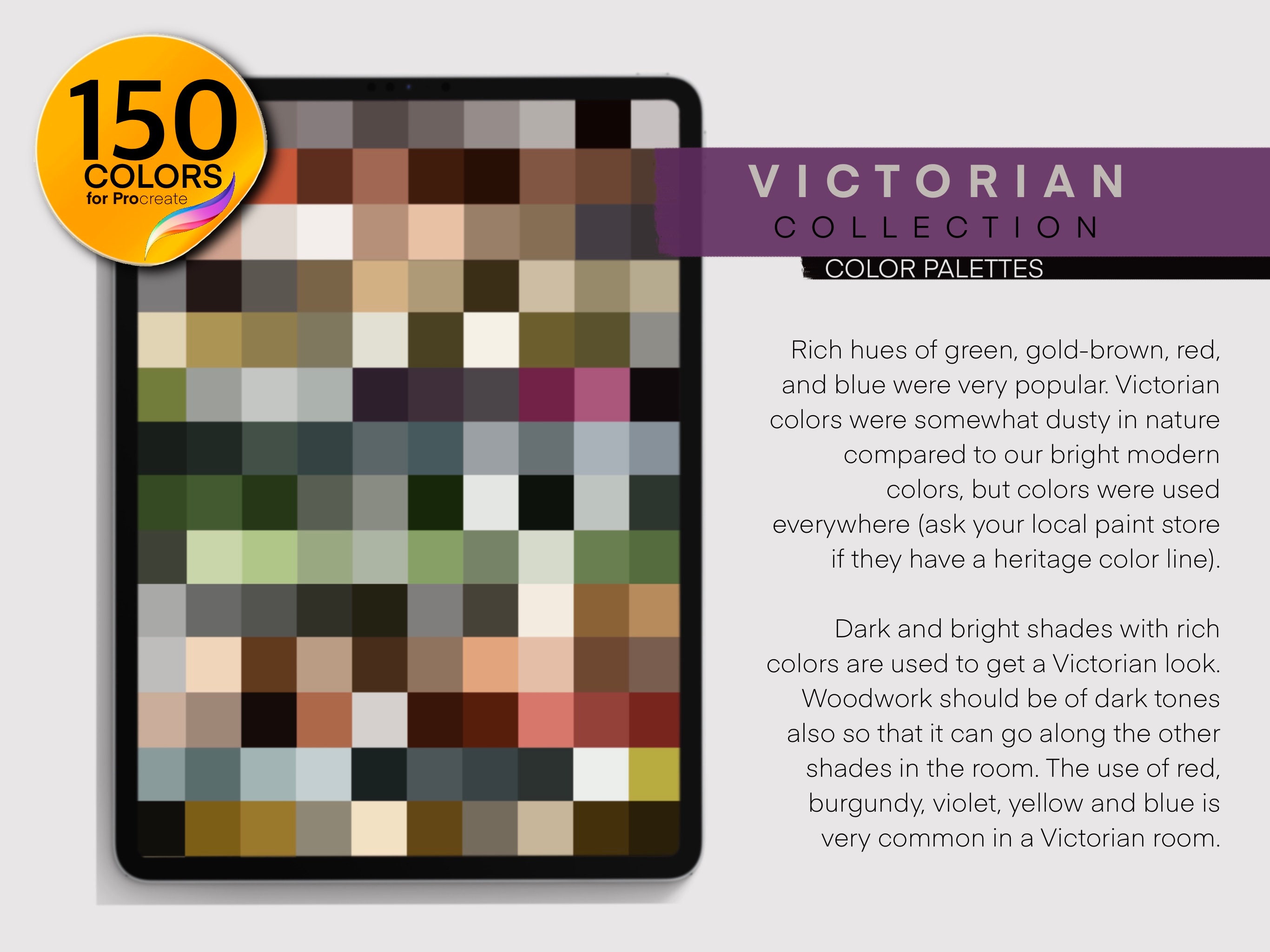 Victorian Color Palettes for Procreate | 150 Colors for Interior Design ...