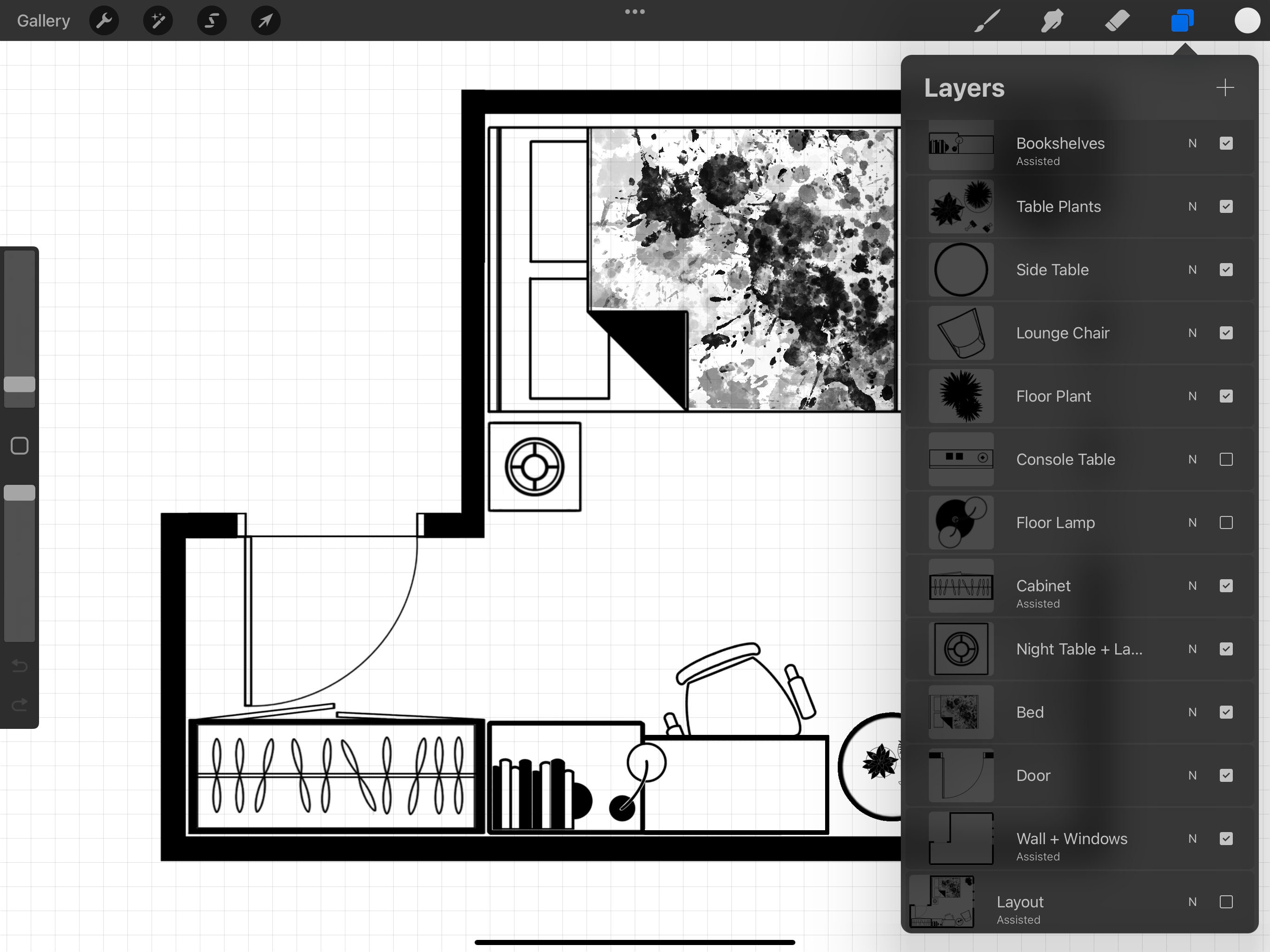 Architectural Bedroom Layout for Procreate | Bedroom Design 1| Bedroom ...