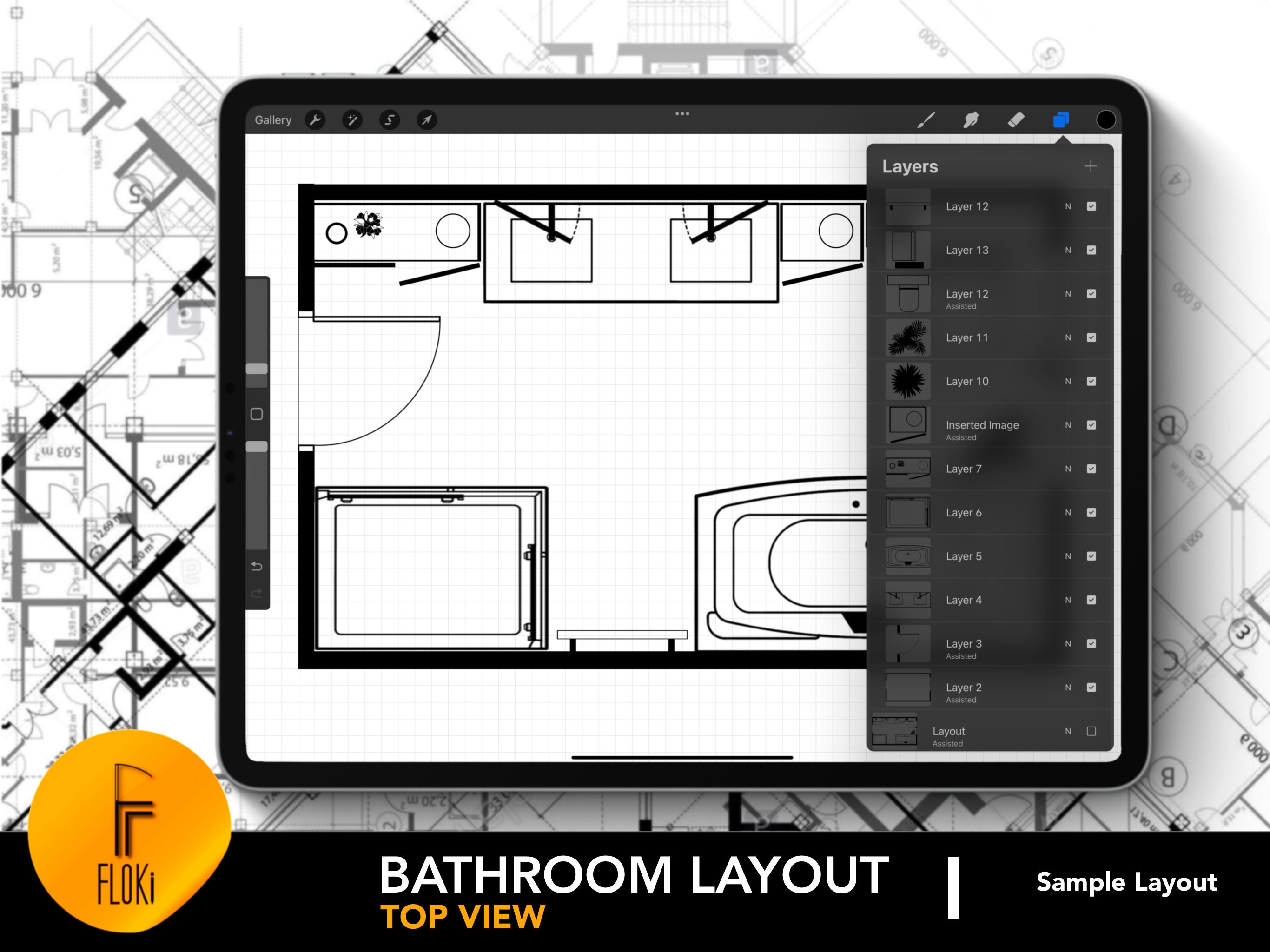 Architectural Bathroom Layout for Procreate | Bathroom Design 44 ...