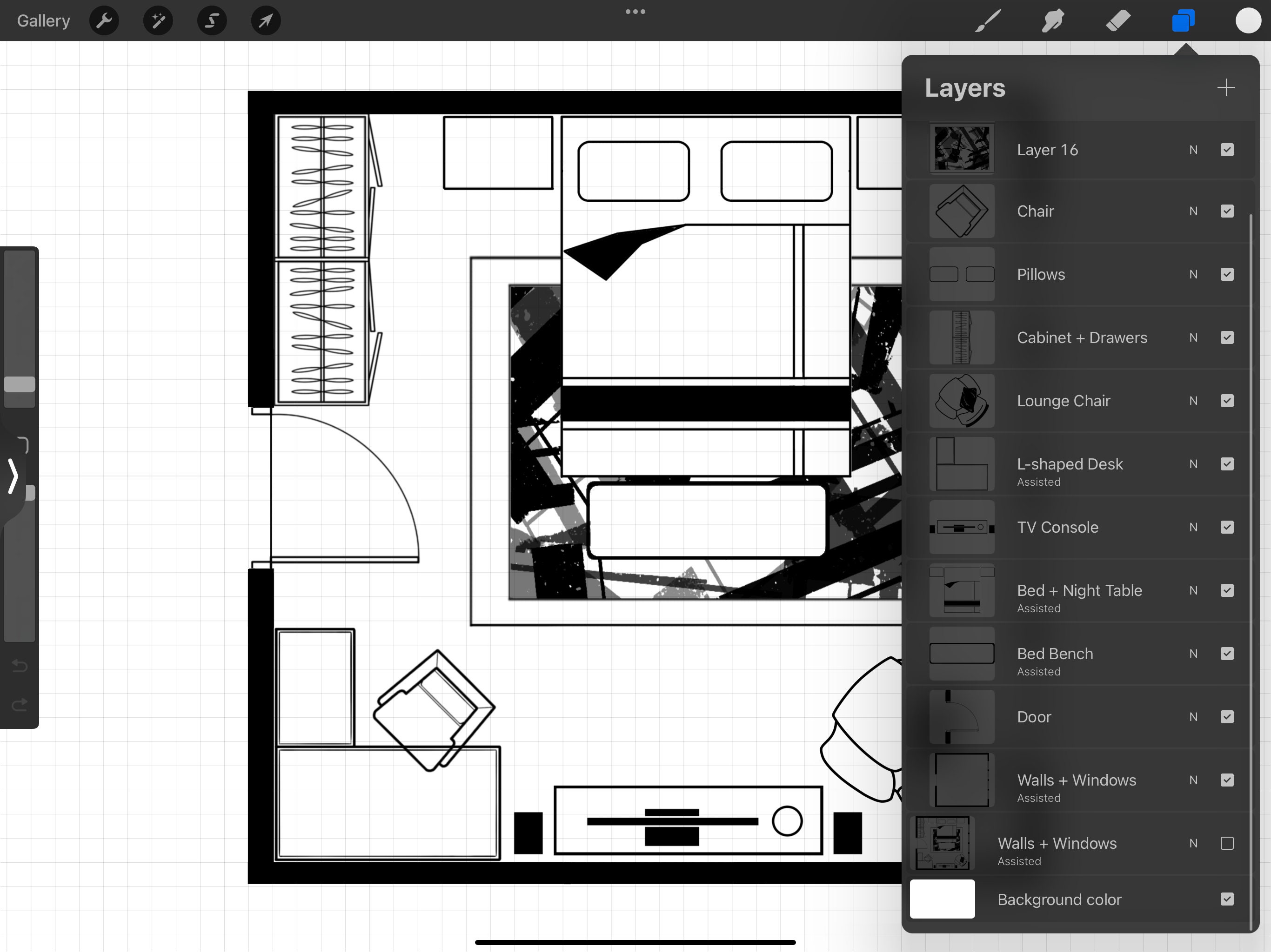 Architectural Bedroom Layout for Procreate | Bedroom Design 33 ...