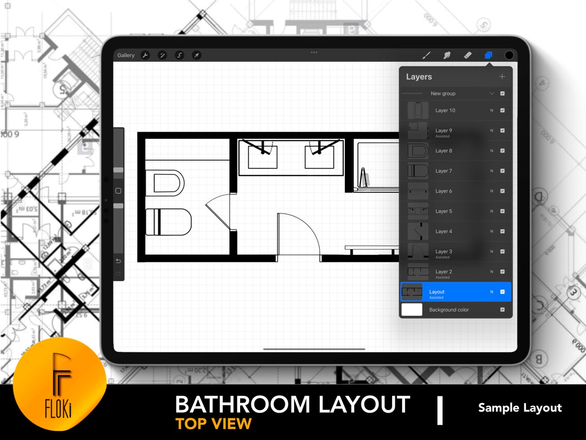 Architectural Bathroom Layout for Procreate | Bathroom Design 42 ...