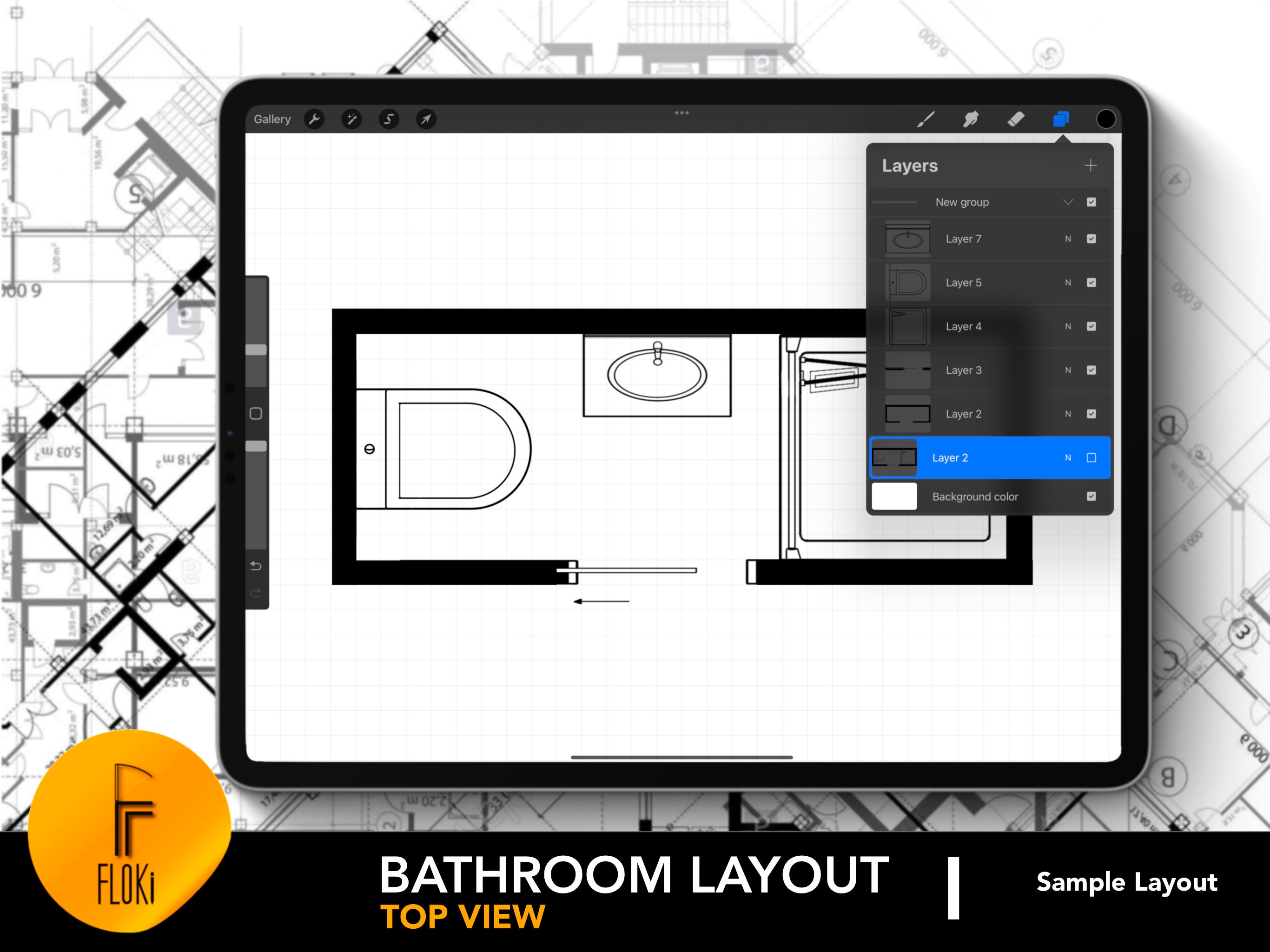 Architectural Bathroom Layout for Procreate | Bathroom Design 16 ...