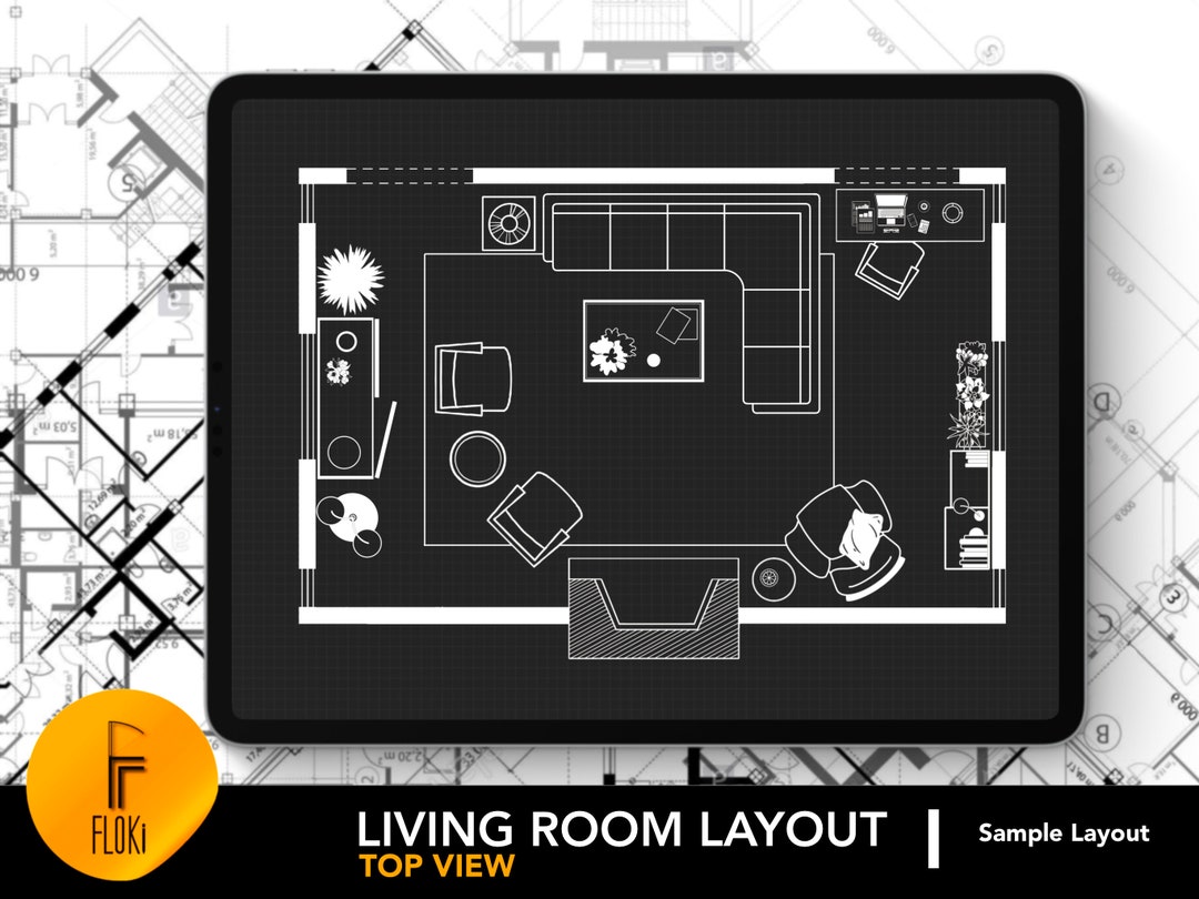 Architectural Living Room Layout for Procreate | Living Room Design 22 ...