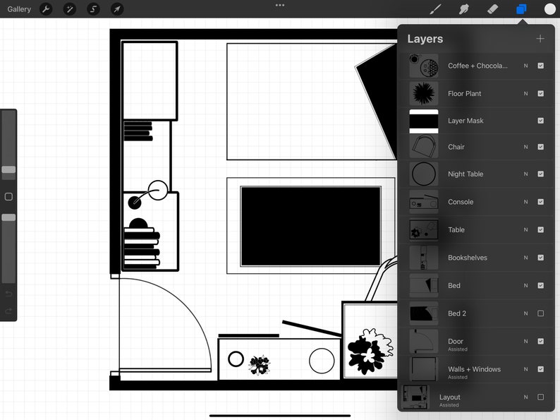 Architectural Bedroom Layout for Procreate | Bedroom Design 48 ...