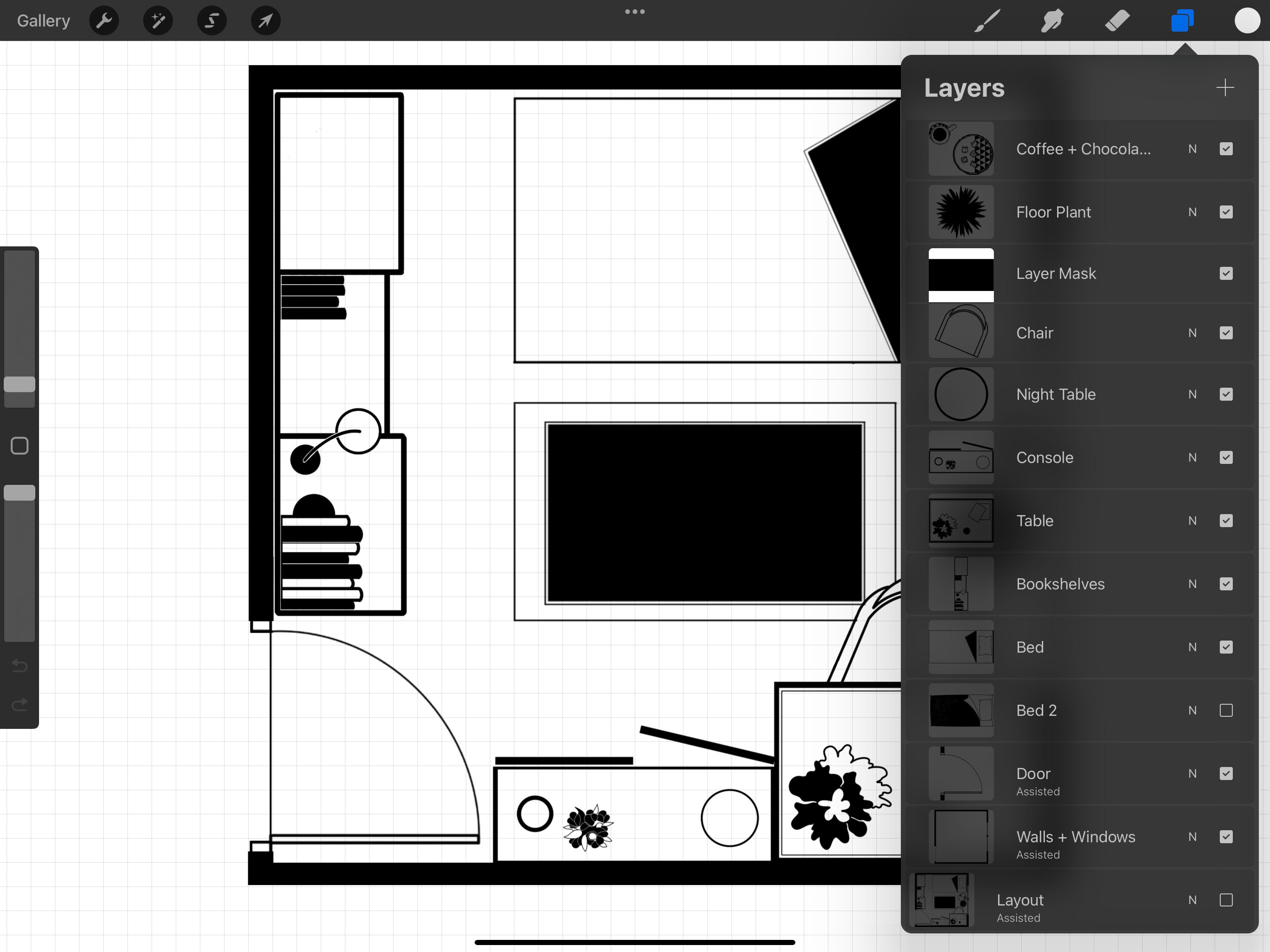 Architectural Bedroom Layout for Procreate | Bedroom Design 48 ...