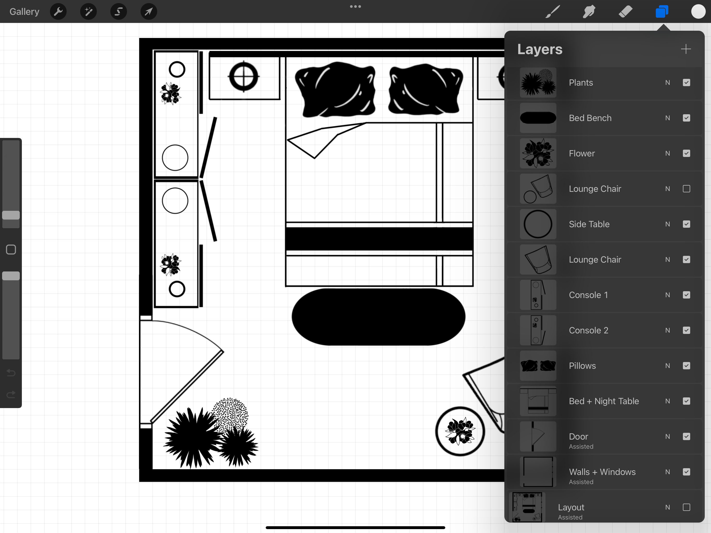 Architectural Bedroom Layout for Procreate | Bedroom Design 9 | Bedroom ...