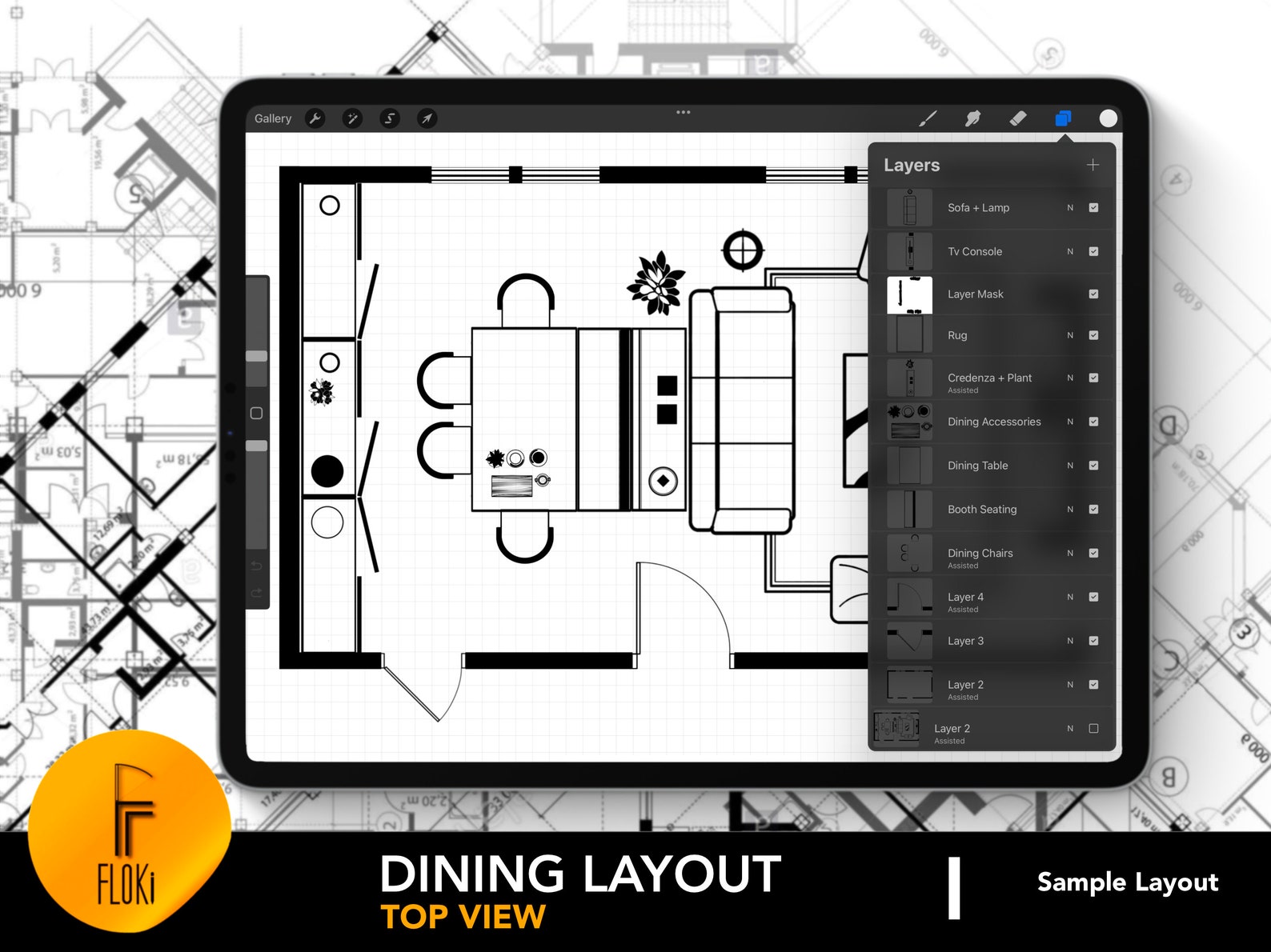 Architectural Dining Room Layout for Procreate | Dining Room Design 28 ...