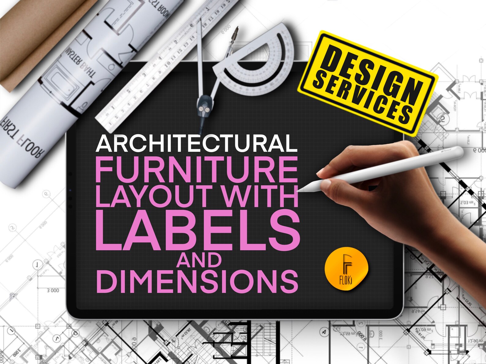 Custom-made Architectural Furniture Layout With Labels & Dimension ...