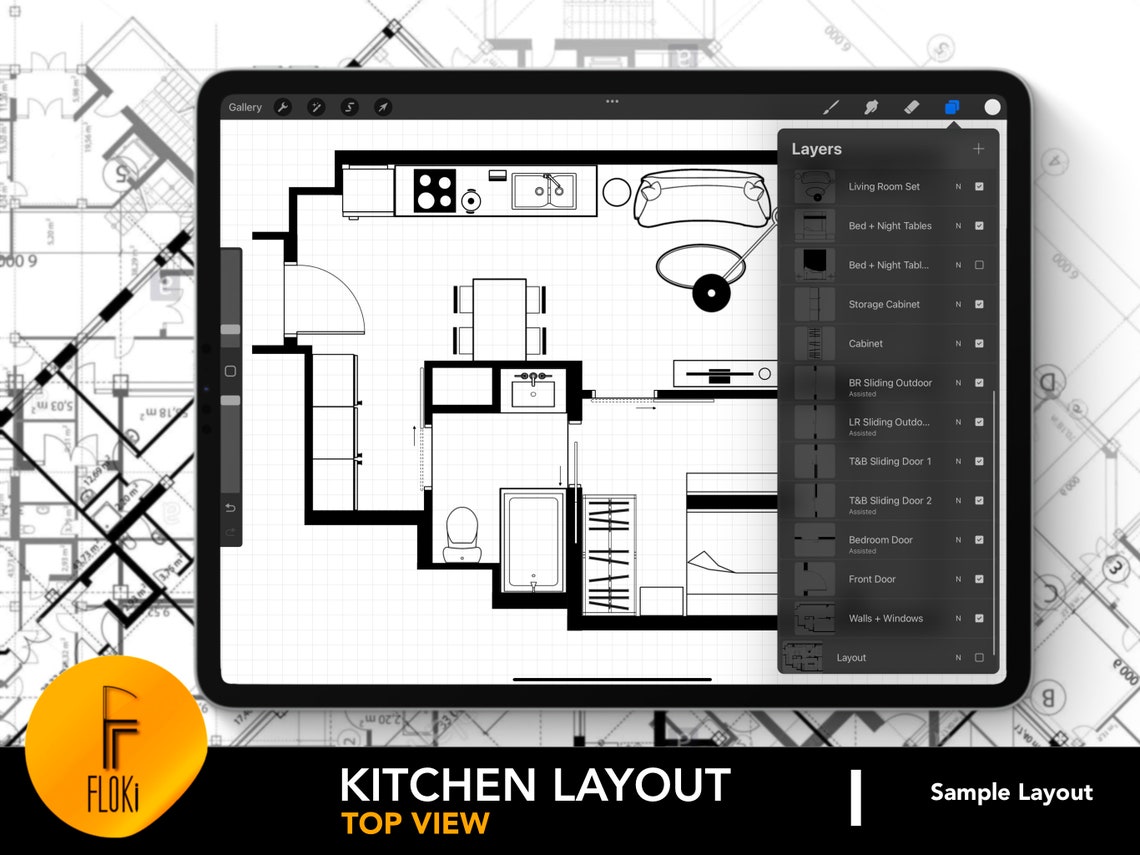 Architectural Kitchen Layout for Procreate | Kitchen Design 40 ...