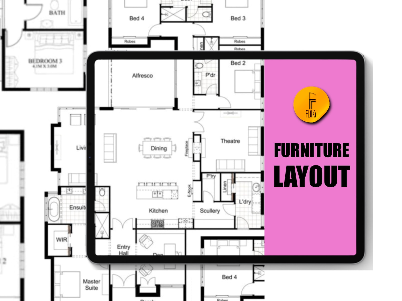 Custom-made Architectural Furniture Layout With Labels & Dimension ...