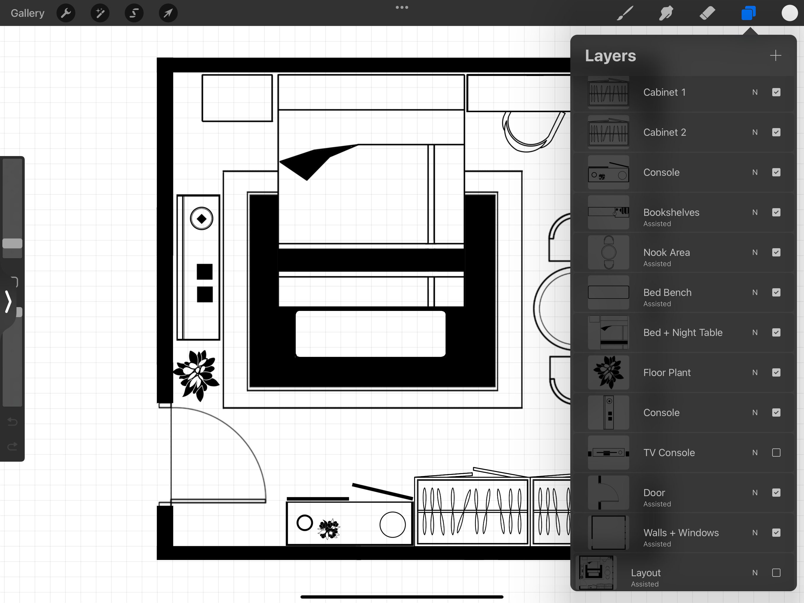 Architectural Bedroom Layout for Procreate | Bedroom Design 36 ...