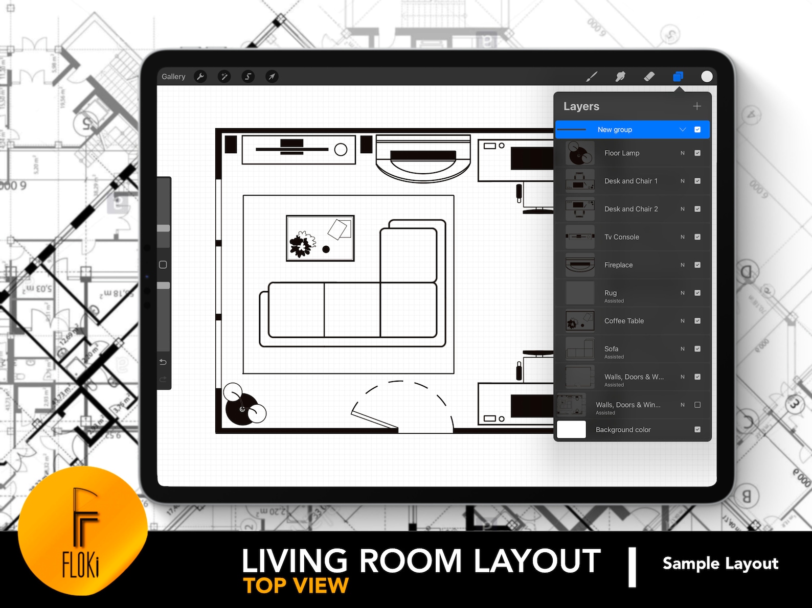 Architectural Living Room Layout for Procreate Living Room Design 6 ...