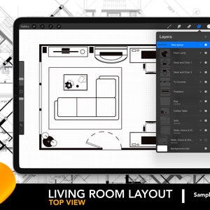 Architectural Living Room Layout for Procreate | Living Room Design 6 ...
