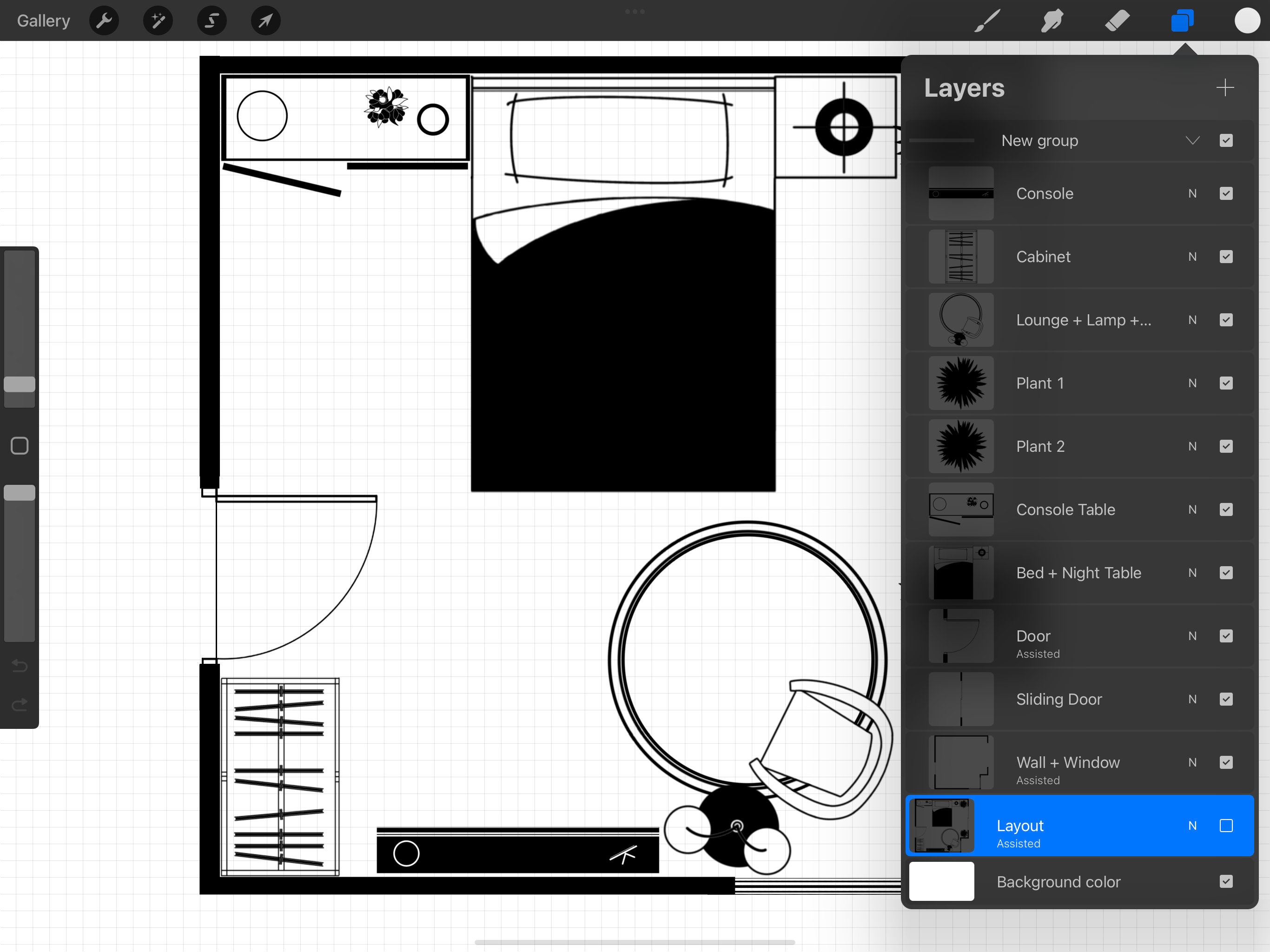 Architectural Bedroom Layout for Procreate | Bedroom Design 17 ...