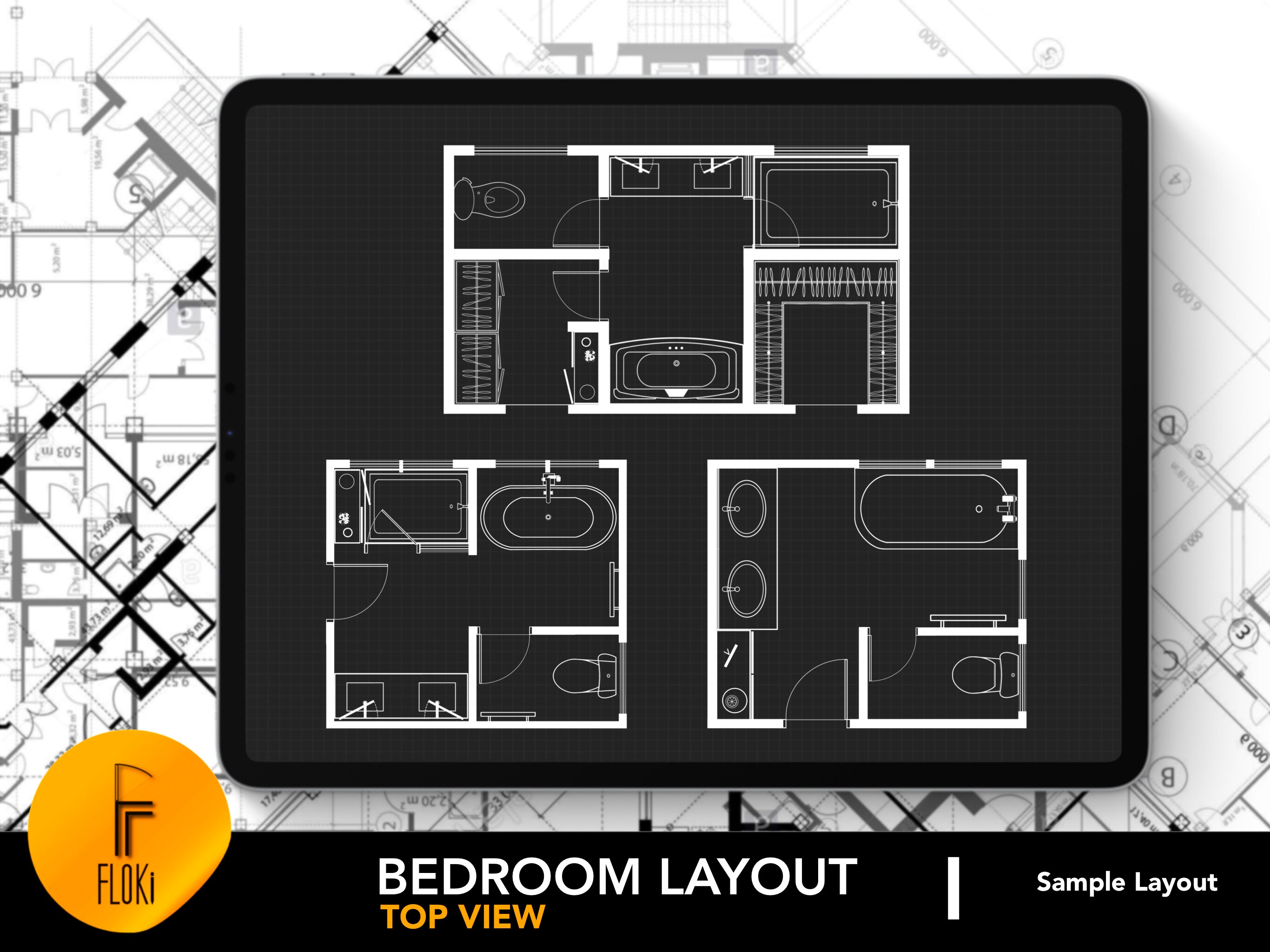 60 Architectural Bathroom Layouts for Procreate | Editable Bathroom ...