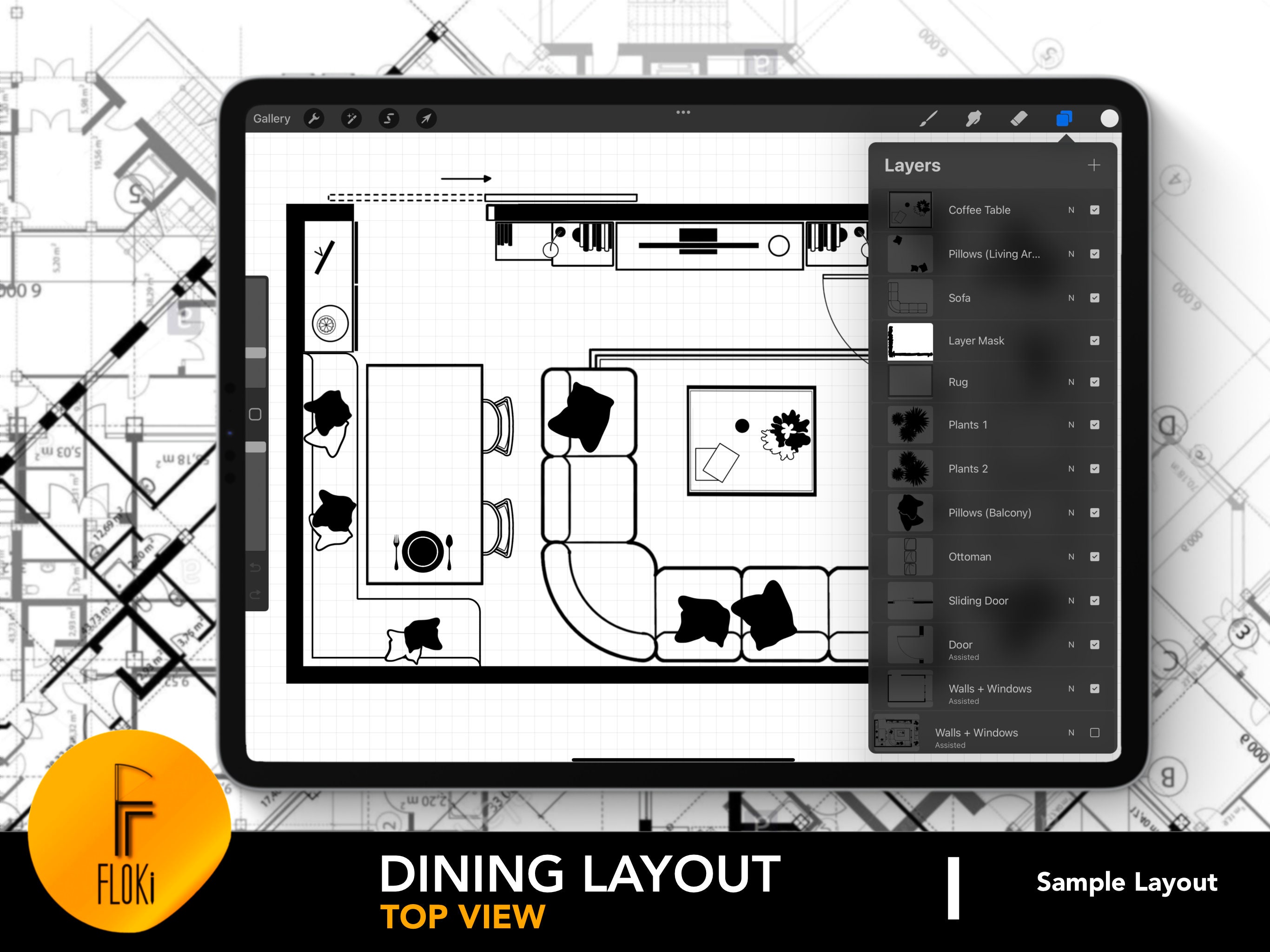 Architectural Living Room Layout for Procreate | Living Room Design 32 ...