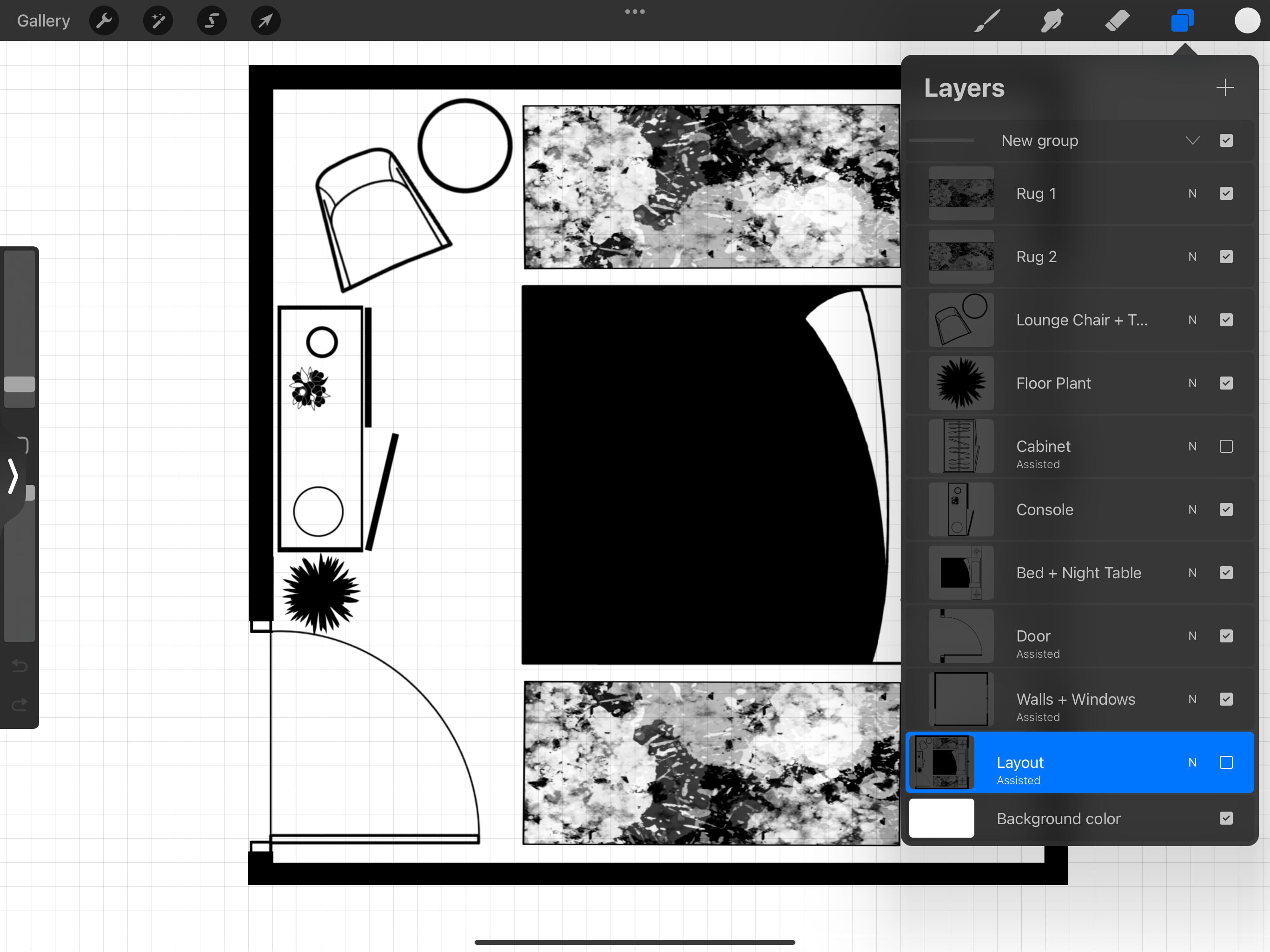 Architectural Bedroom Layout for Procreate | Bedroom Design 42 ...