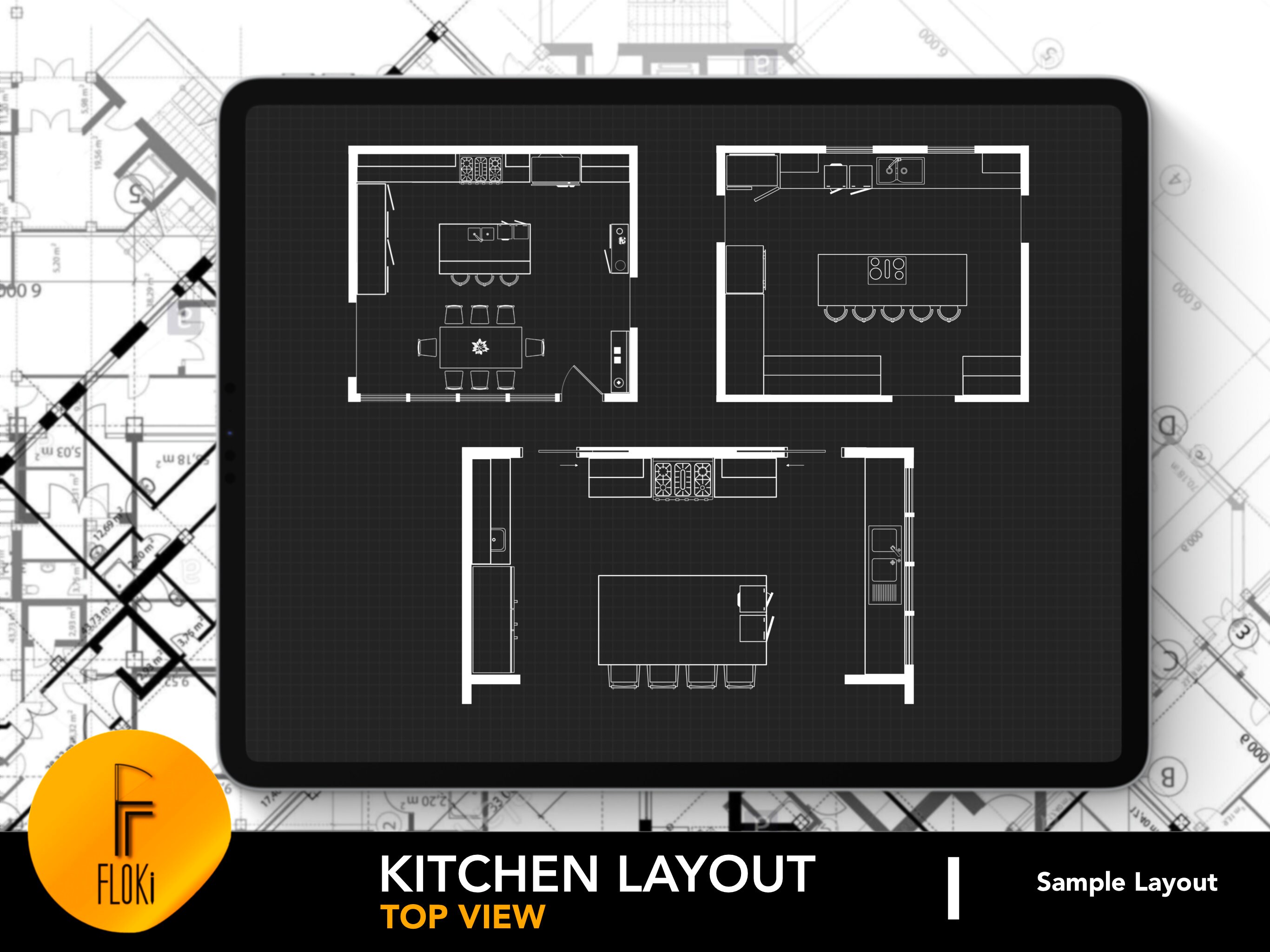 42 Architectural Kitchen Layouts for Procreate | Editable Kitchen Floor ...