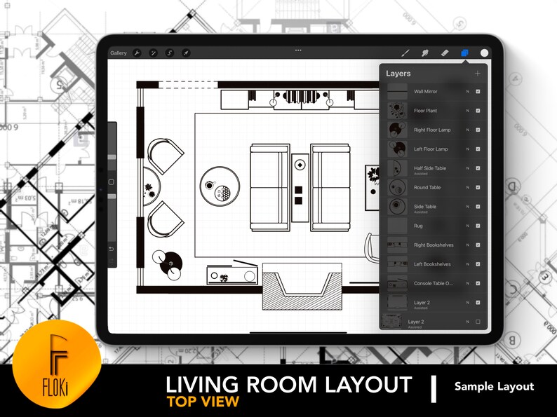 Architectural Living Room Layout for Procreate | Living Room Design 20 ...