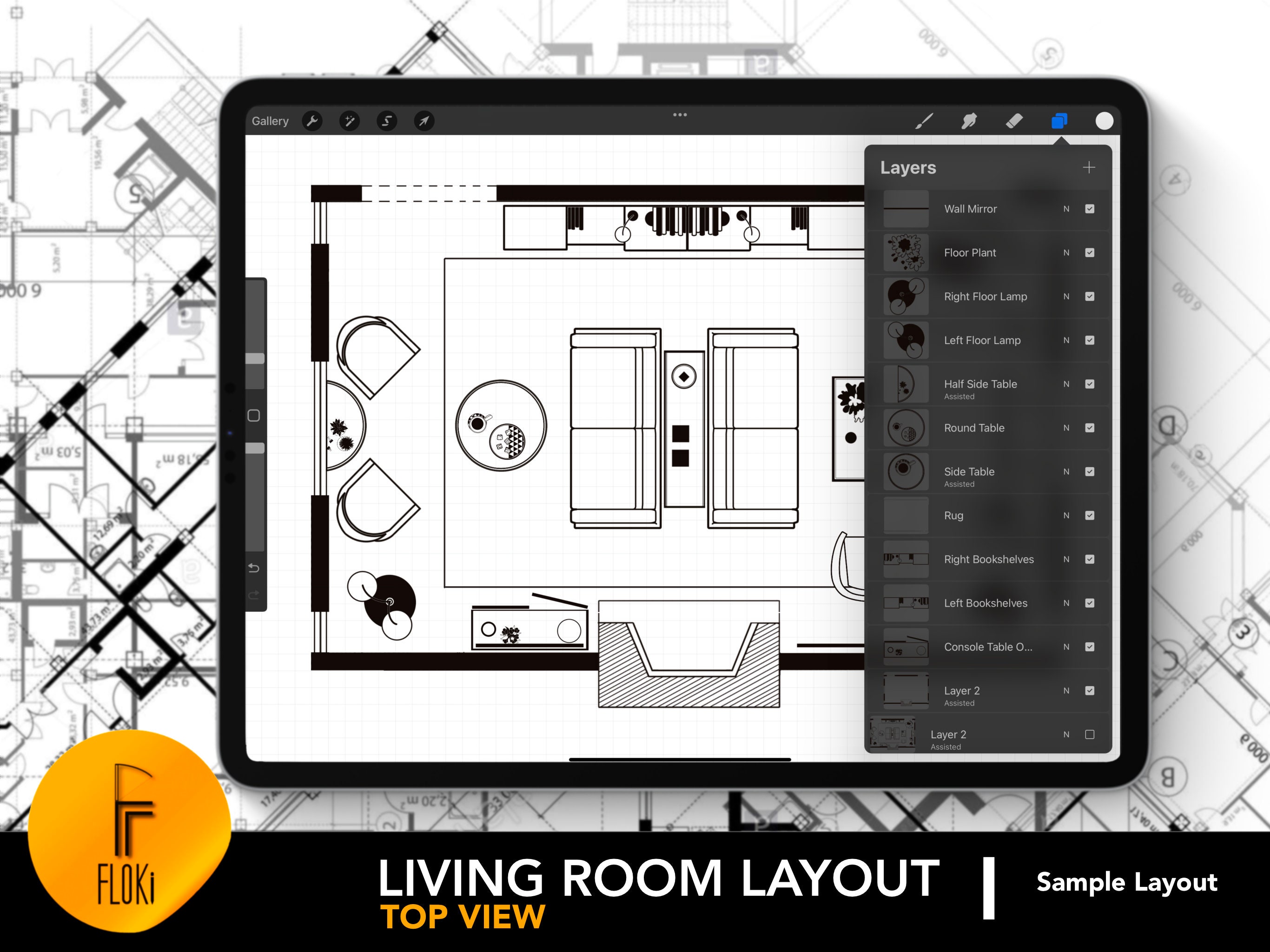 Architectural Living Room Layout for Procreate | Living Room Design 20 ...